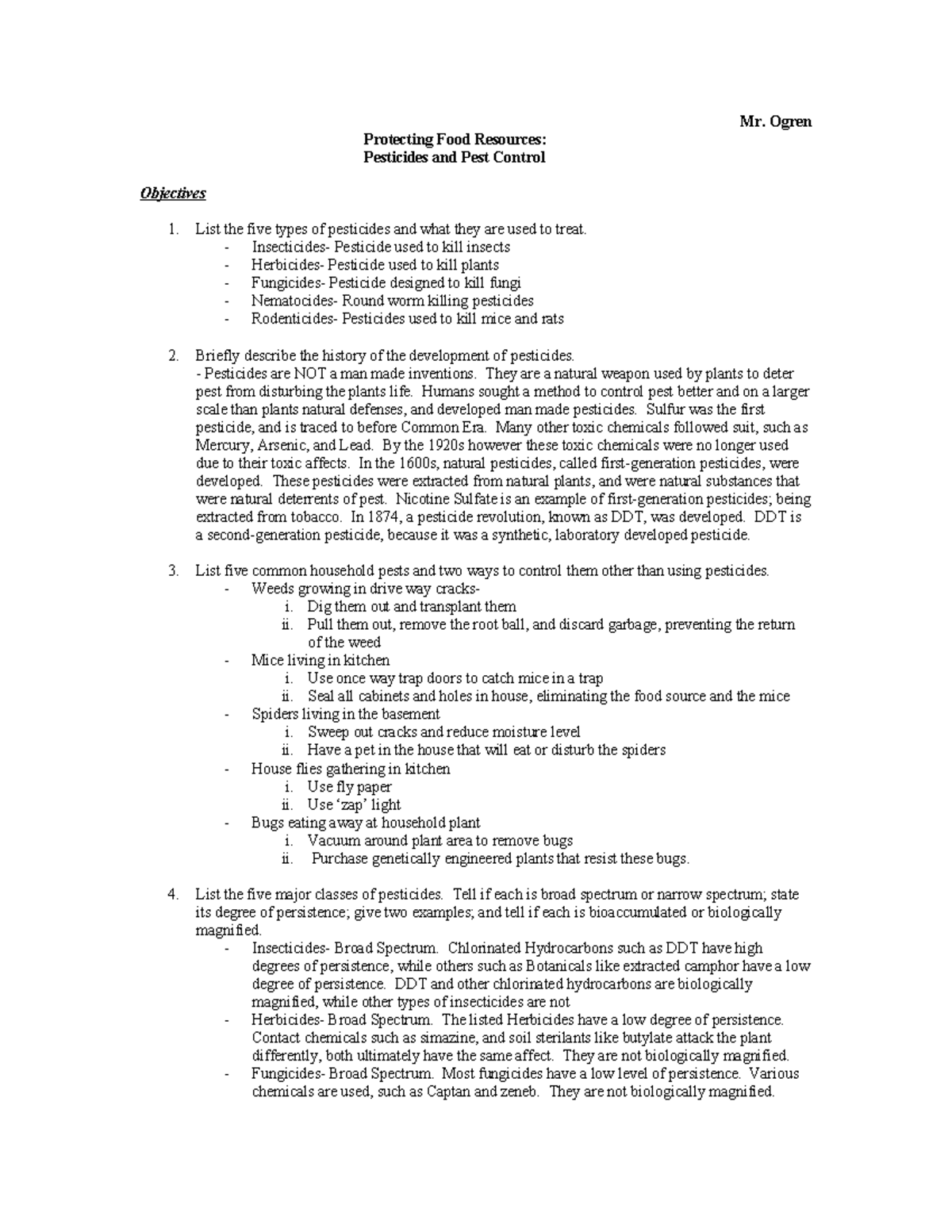 Studyguide-pests 2 - study guide - Mr. Ogren Protecting Food Resources ...