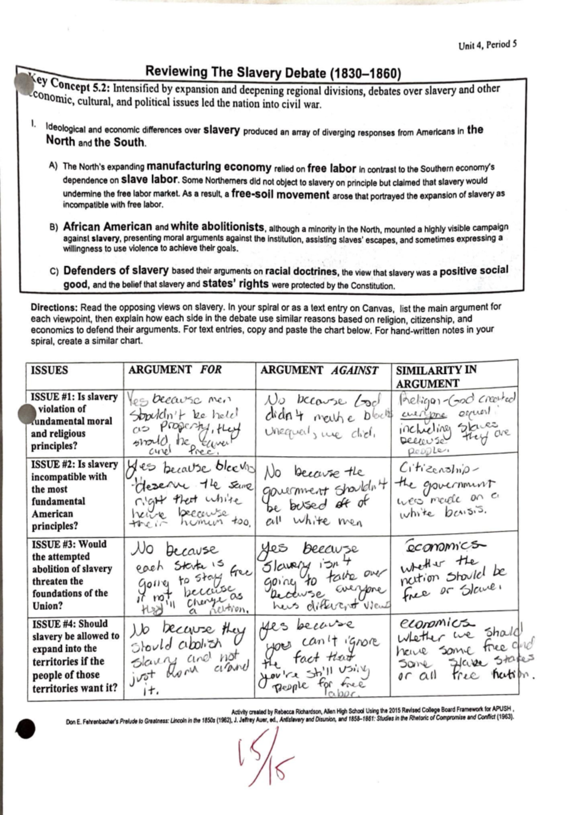 Slavery debate 1830-1860 assignment - Unit 4, Period 5 ...
