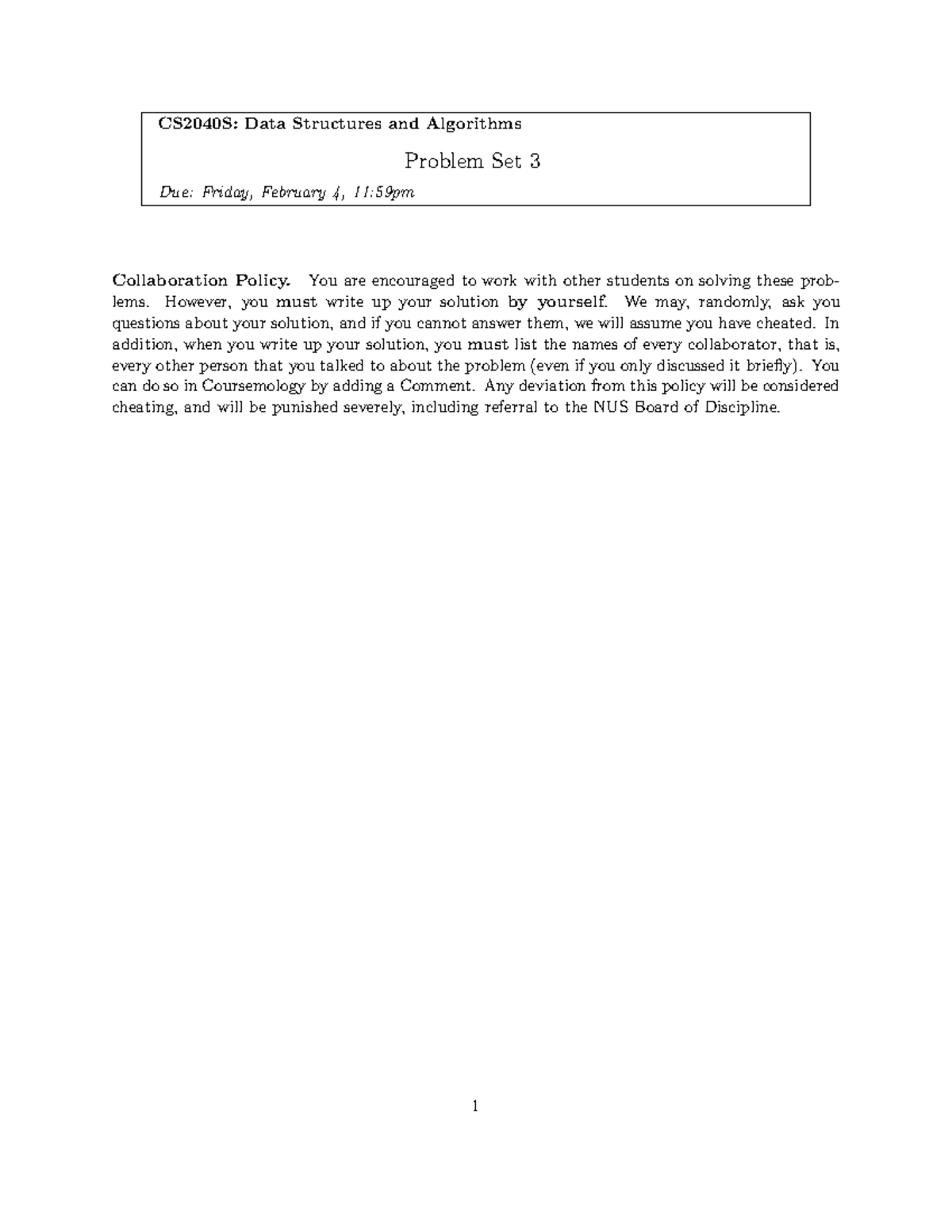 Ps3 Ads Cs2040s Data Structures And Algorithms Problem Set 3 Due Friday February 4 11
