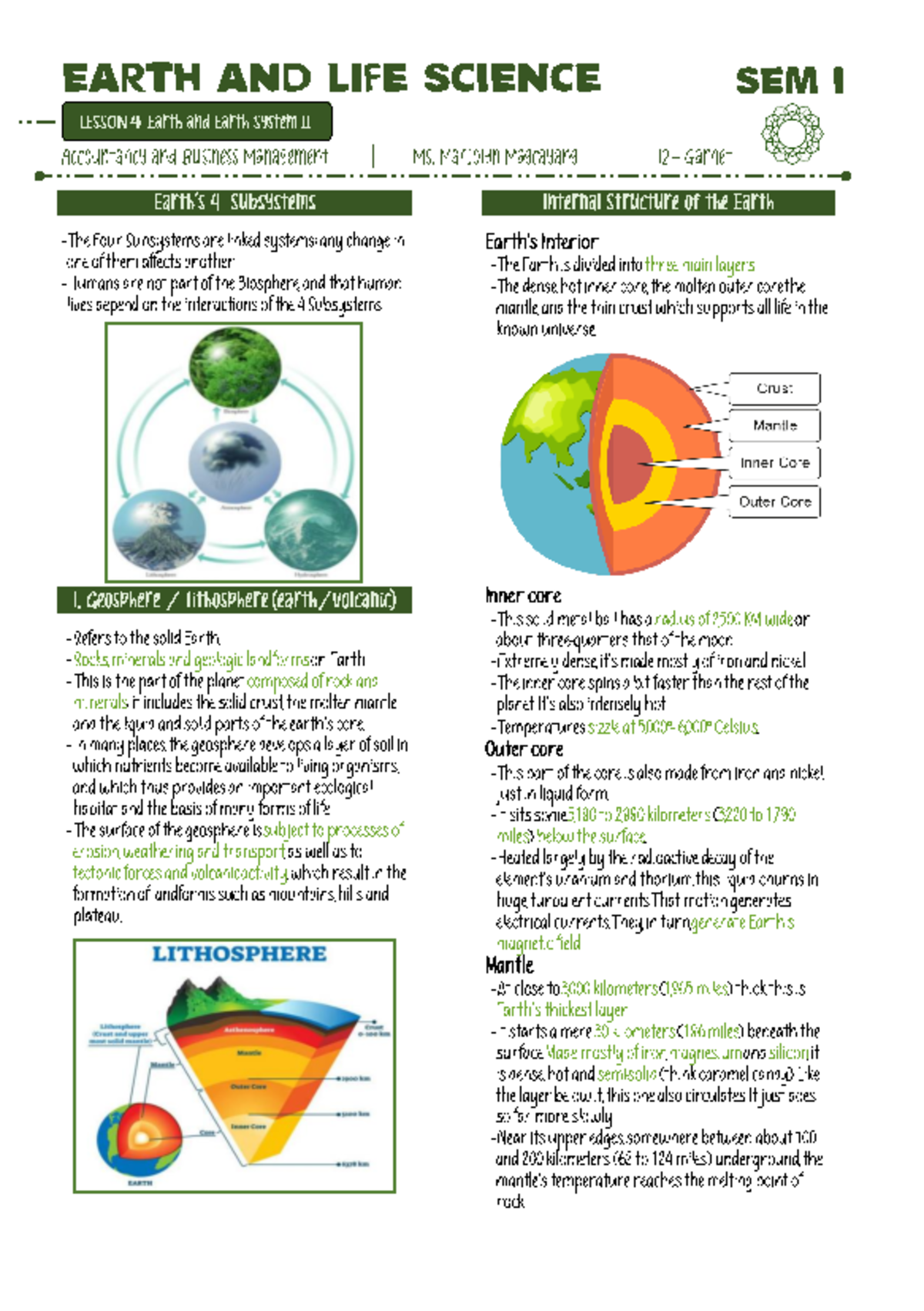 ELS Notes (Lesson 4) - Earth and Life Science - ° ° - - Studocu