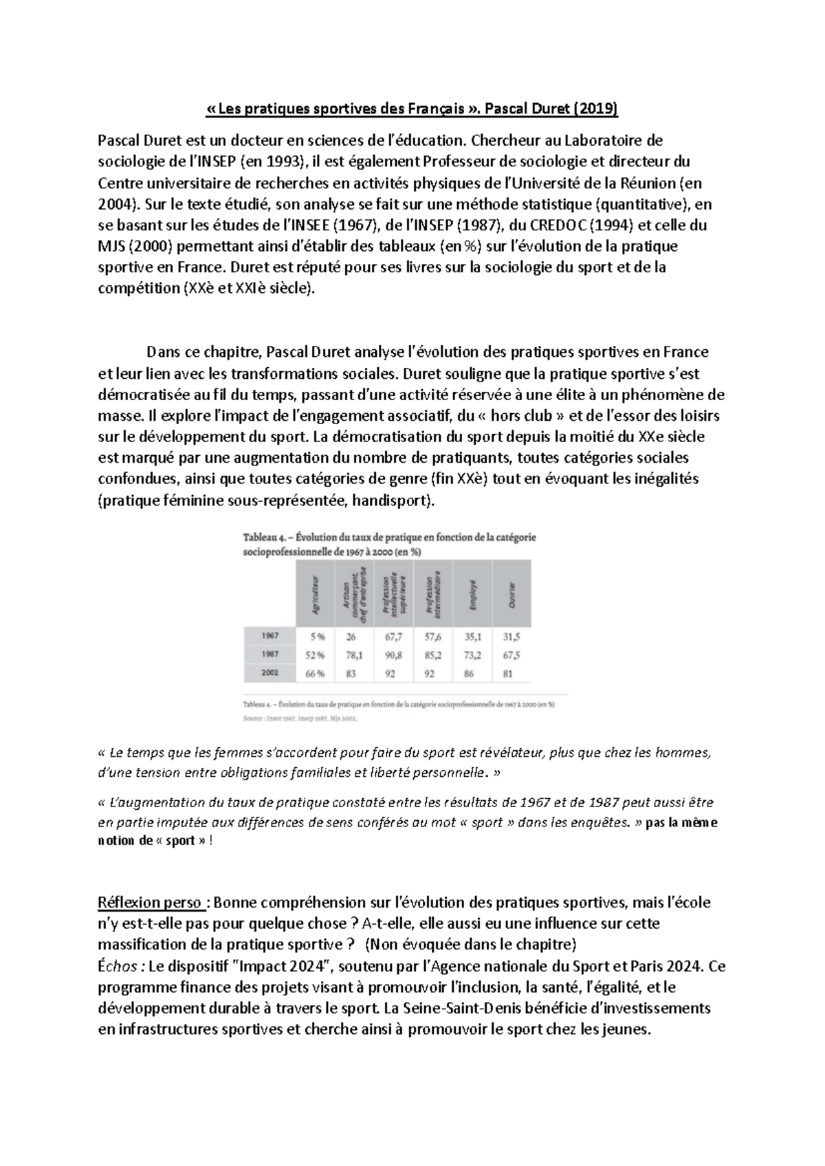 Les pratiques sportives des français - Pascal Duret (2019) Pascal Duret ...