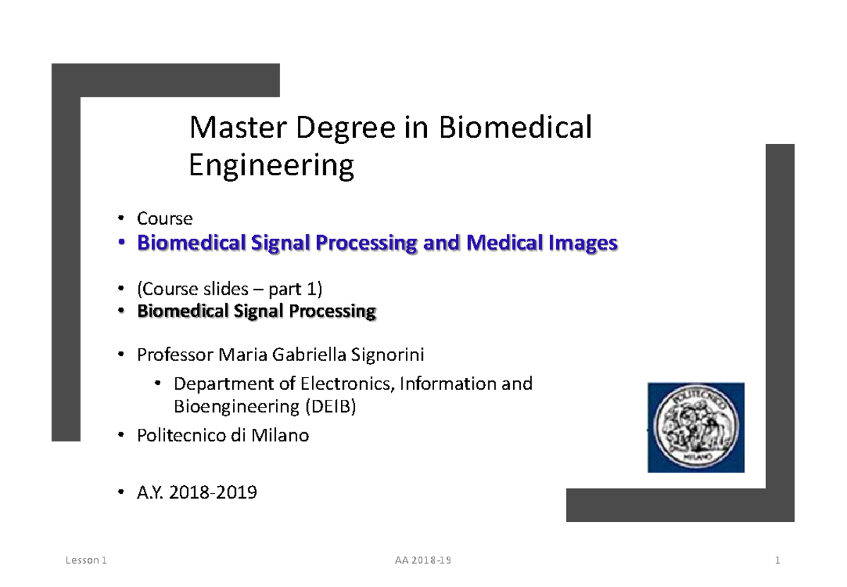 Lesson 1 Introduction - Lezione (slide) - Warning: TT: undefined function: 32 Master Degree in ...