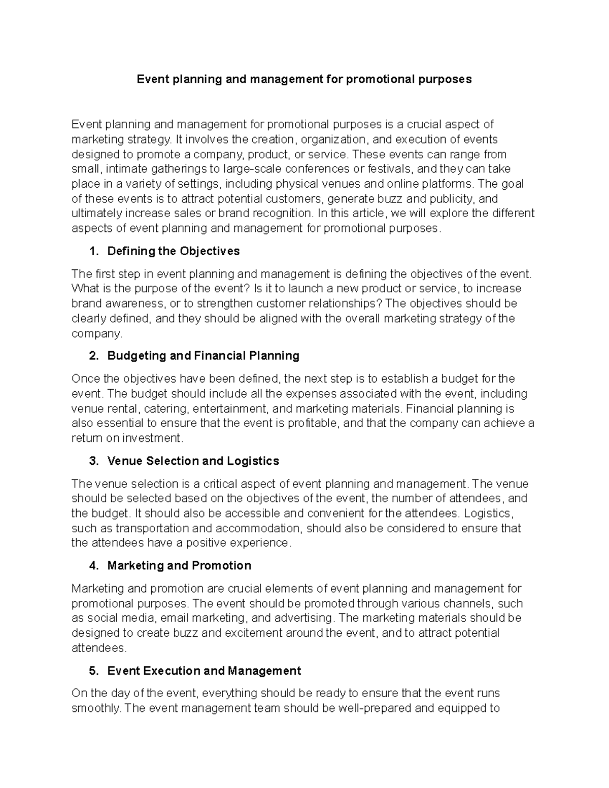 Event planning and management for promotional purposes - It involves ...