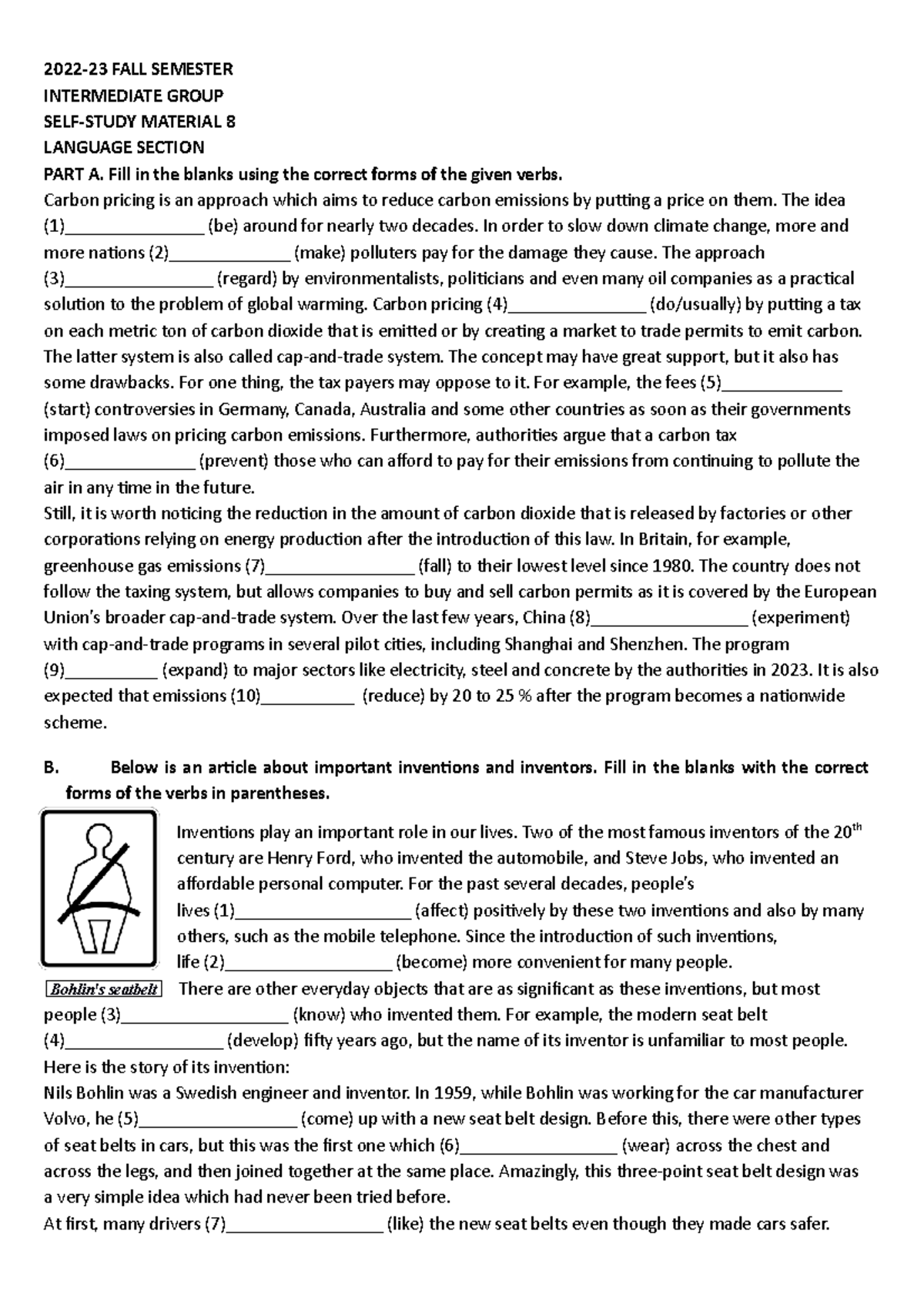 SS8 - Self Study 8 - 2022-23 FALL SEMESTER INTERMEDIATE GROUP SELF ...