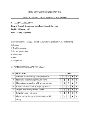 Borang Penilaian Program PRE-POST - HARI KUSTA(HANSEN) SEDUNIA 2025 ...