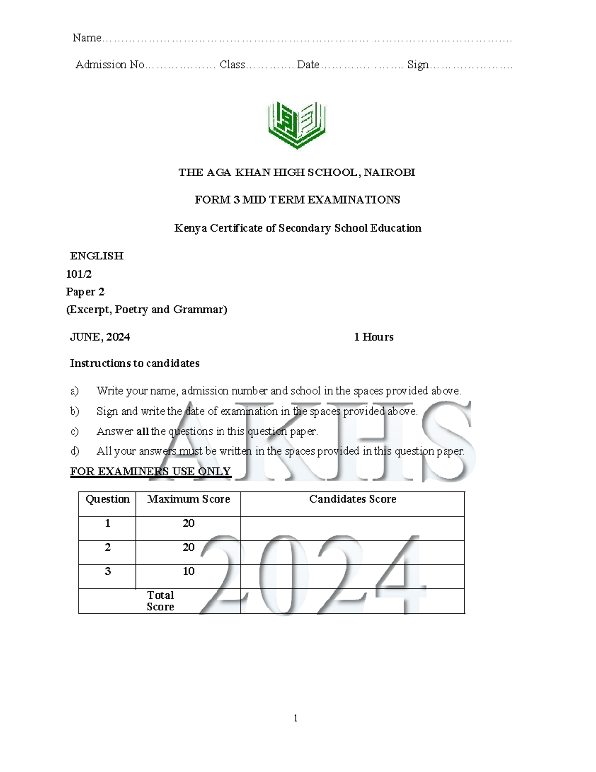 FORM 3 MID TERM Exams - fewrgege - - Studocu