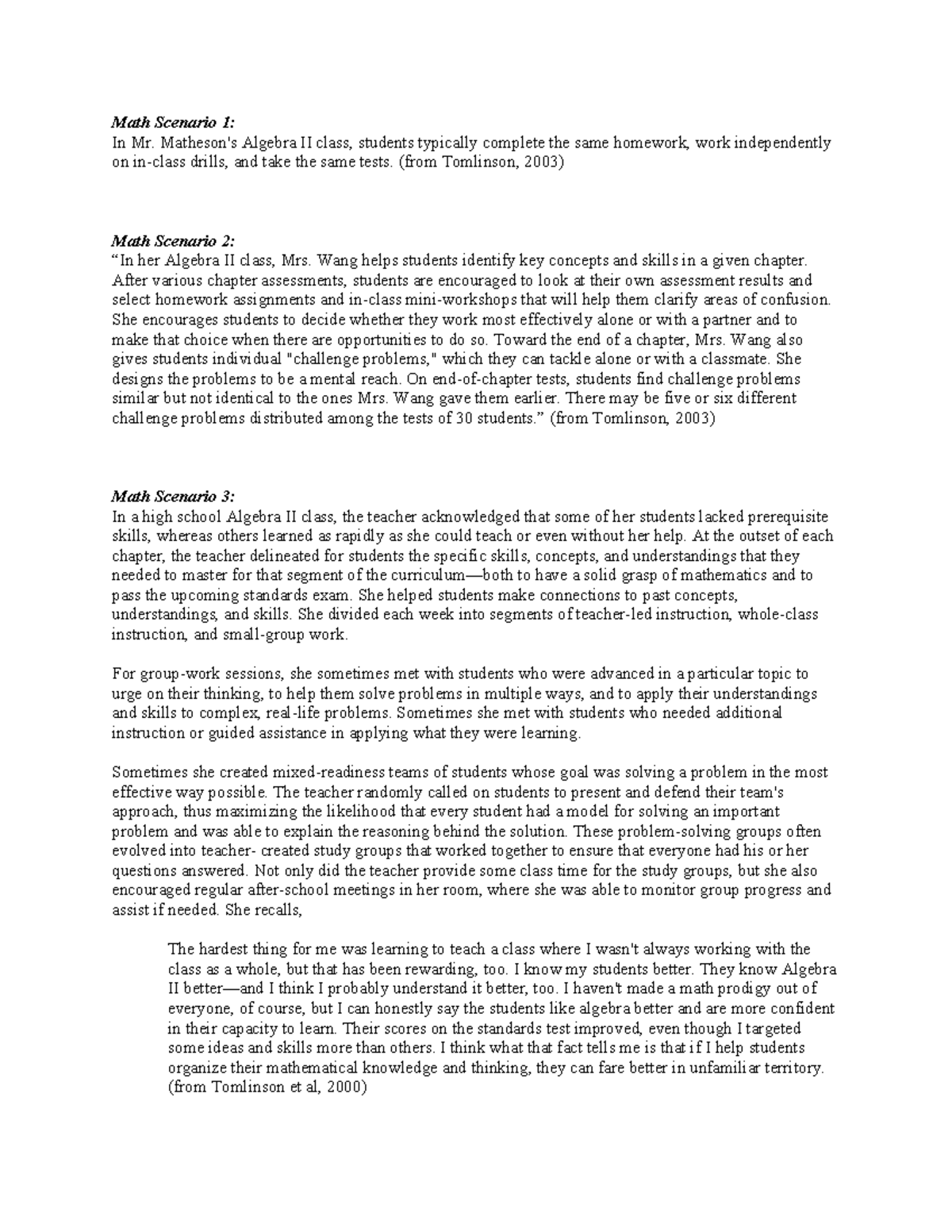 221185937 math differentiation scenarios - Math Scenario 1: In Mr ...