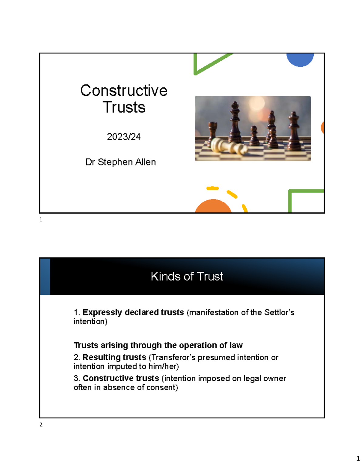 Constructive Trusts Lecture Slides 2023-24 - Constructive Trusts ####### 2023/ ####### Dr ...
