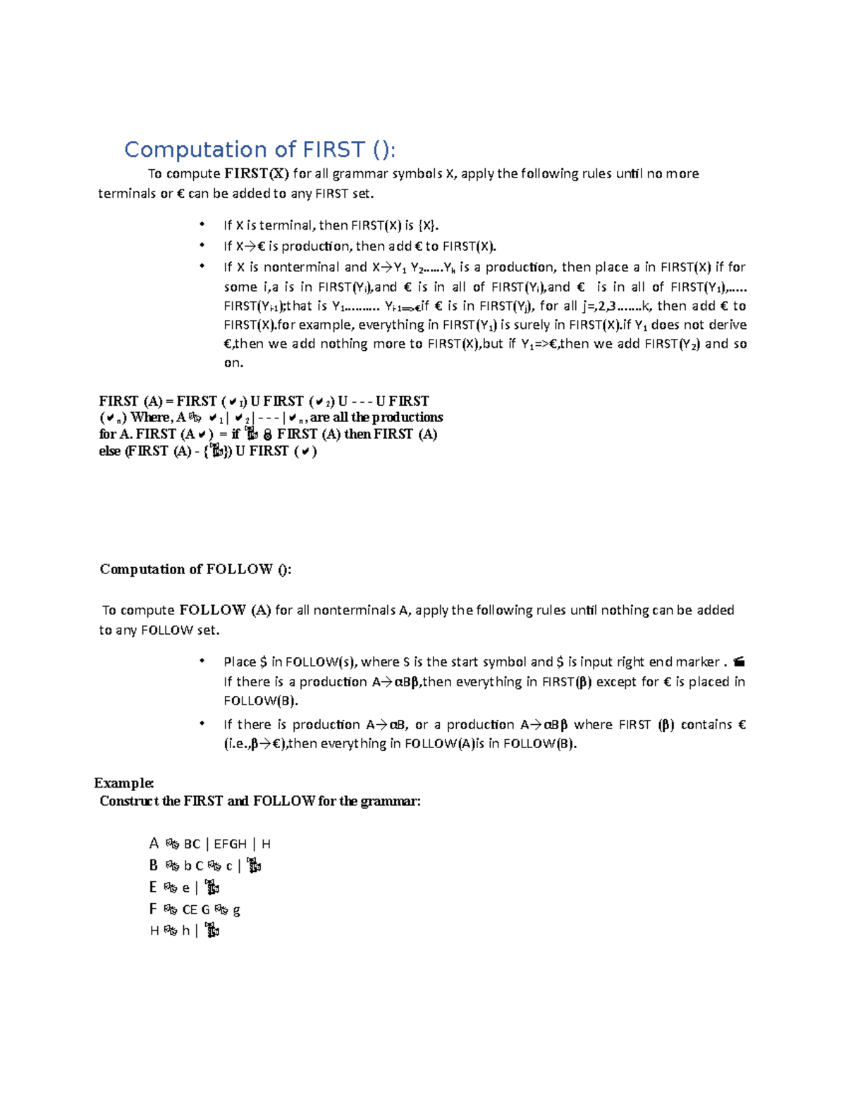 Updated Computation of First - Computation of FIRST (): To compute ...