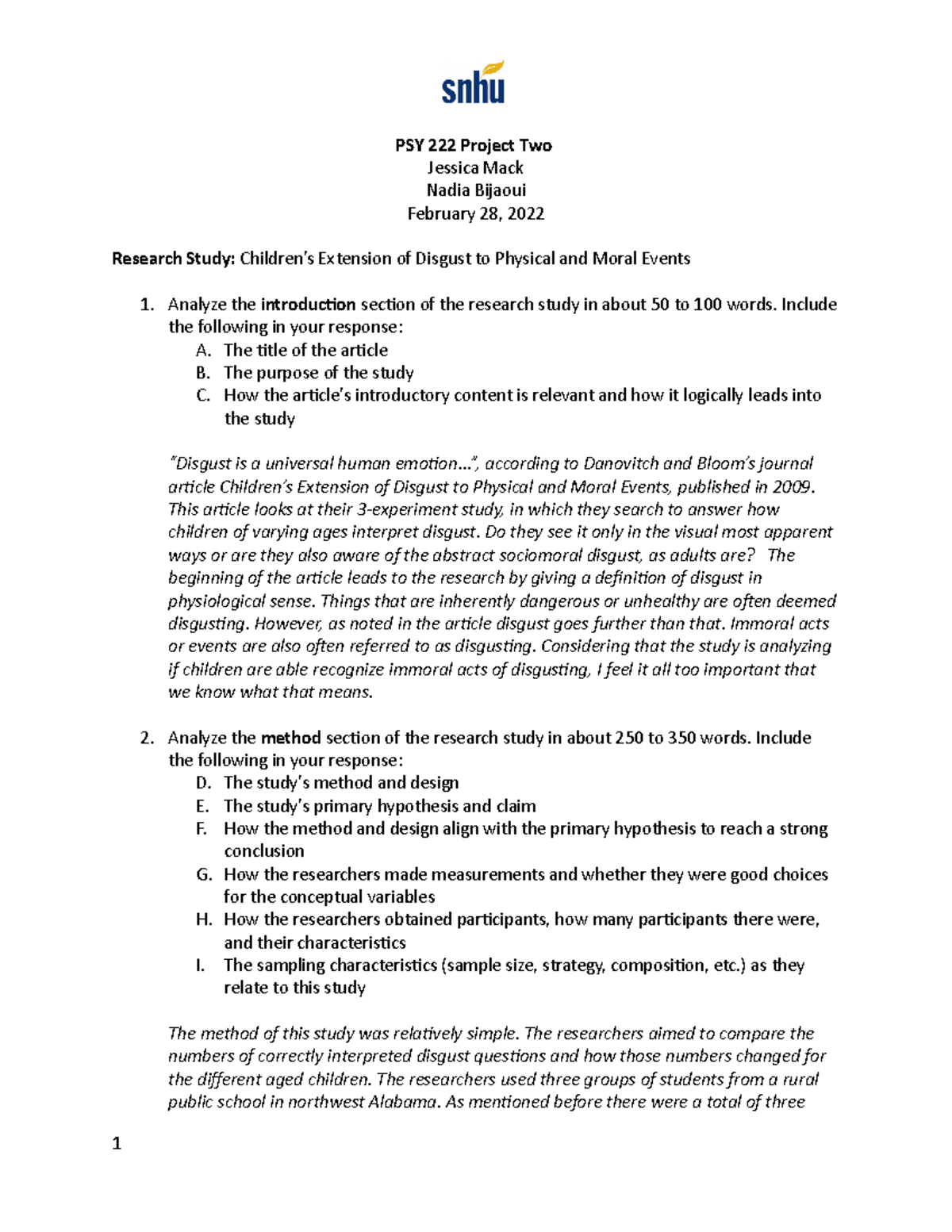 PSY222 Project Two- Final - PSY 222 Project Two Jessica Mack Nadia ...