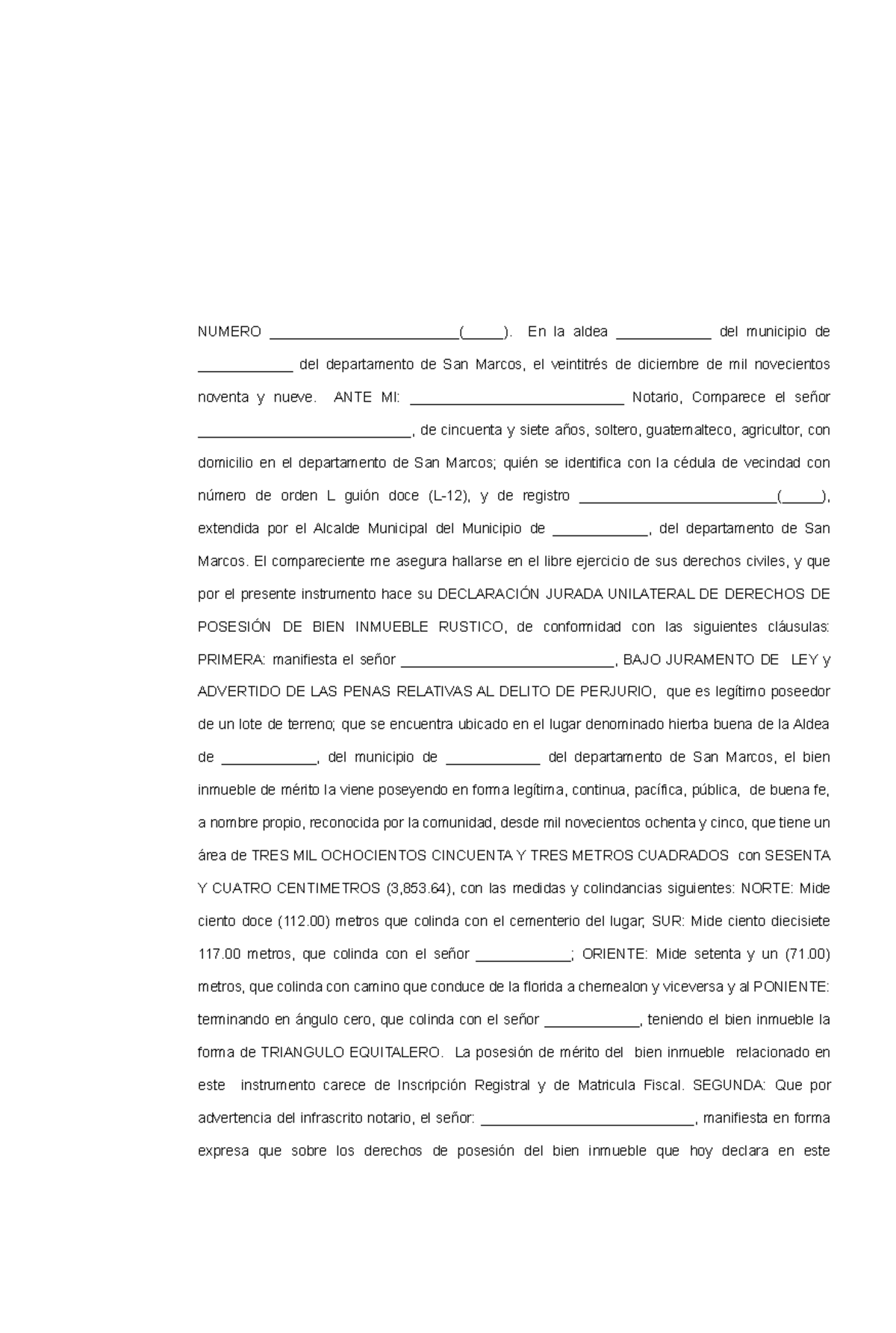 28.su declaración jurada unilateral de derechos de posesión de bien inmueble rustico - NUMERO ...