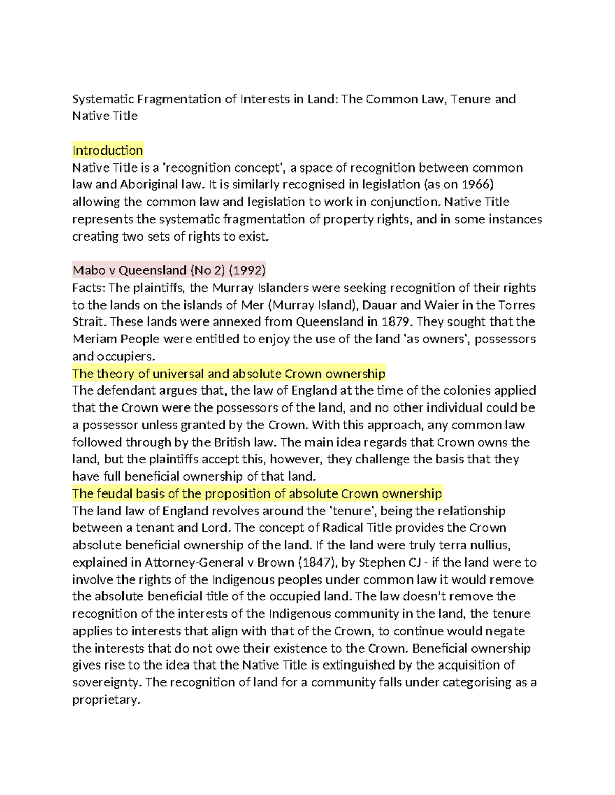 Property law concept 1 - Systematic Fragmentation of Interests in Land ...