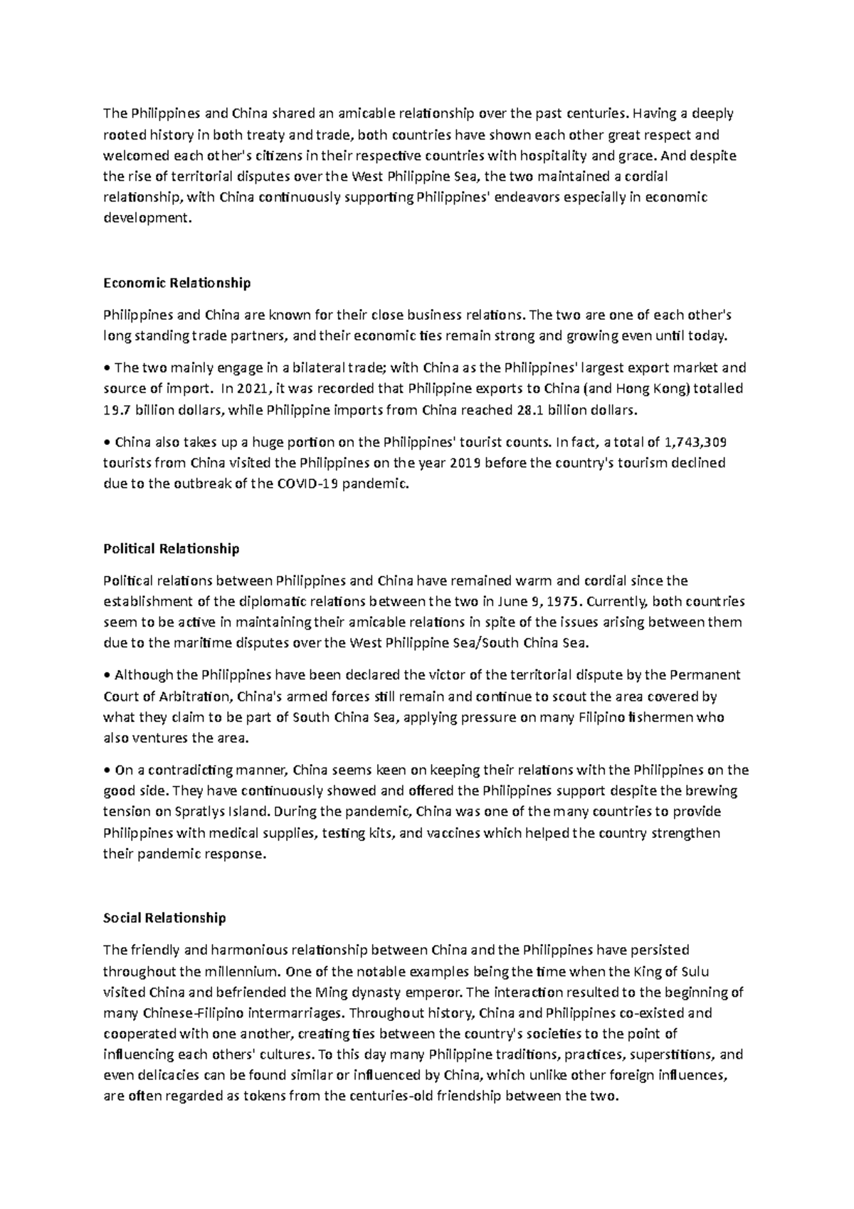 Rizal [Activity 3 Number 1] - The Philippines and China shared an amicable relationship over the ...