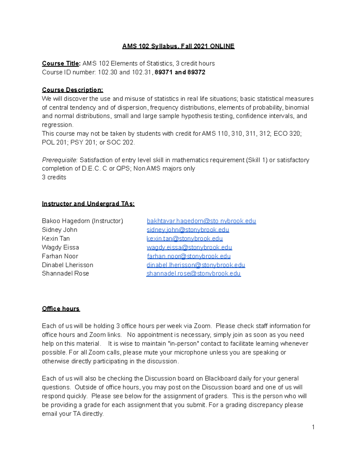 AMS102 - Syllabus - AMS 102 Syllabus, Fall 2021 ONLINE Course Title: AMS 102 Elements of ...