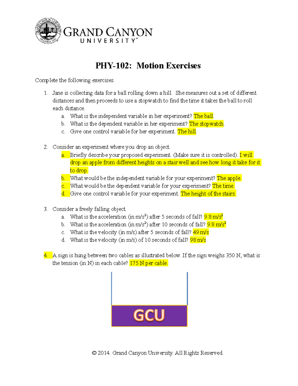 Phy 102 Rs Motion Exercises Phy 102 Motion Exercises Complete The Following Exercises Jane 