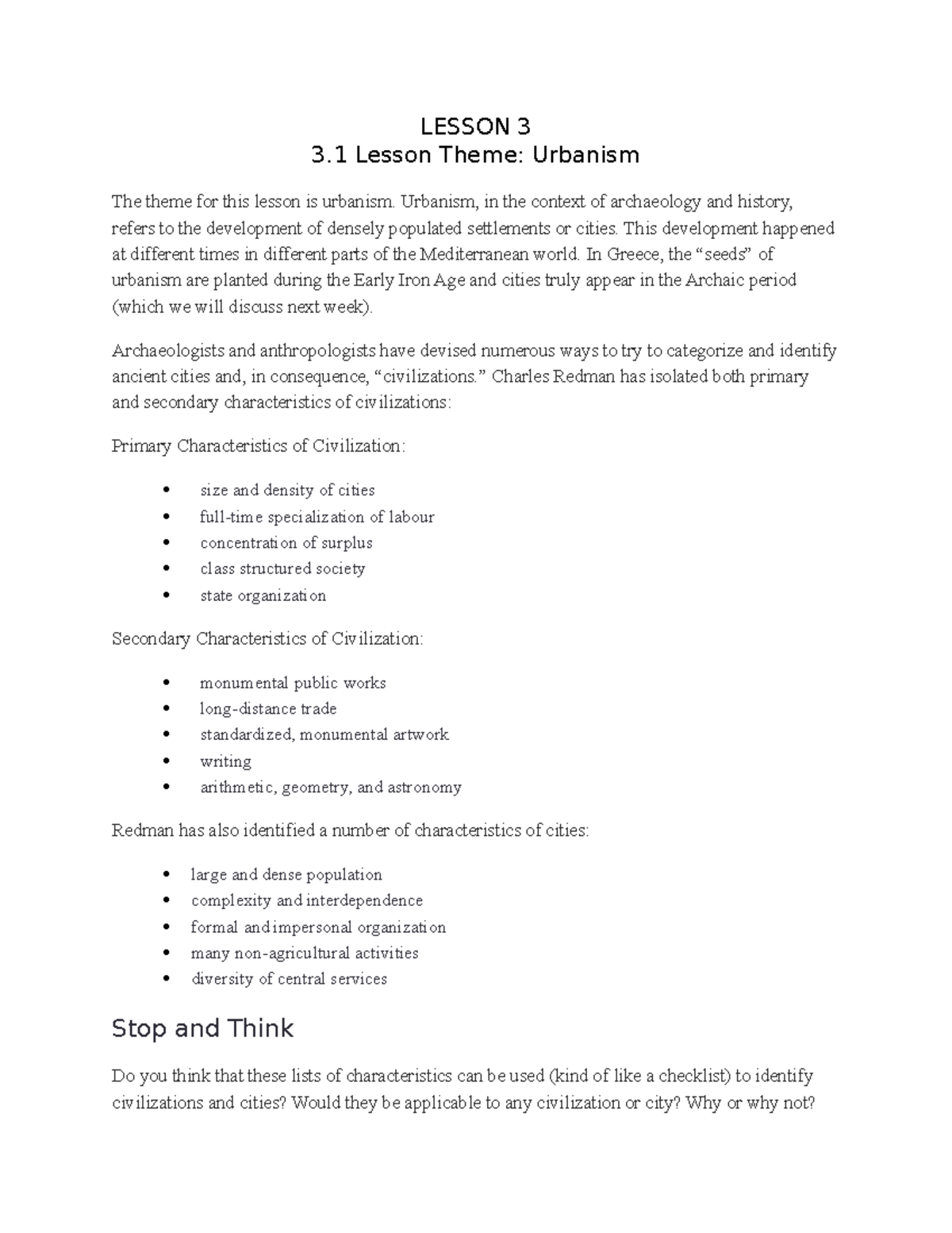 Lesson 3 - LESSON 3 3 Lesson Theme: Urbanism The theme for this lesson ...