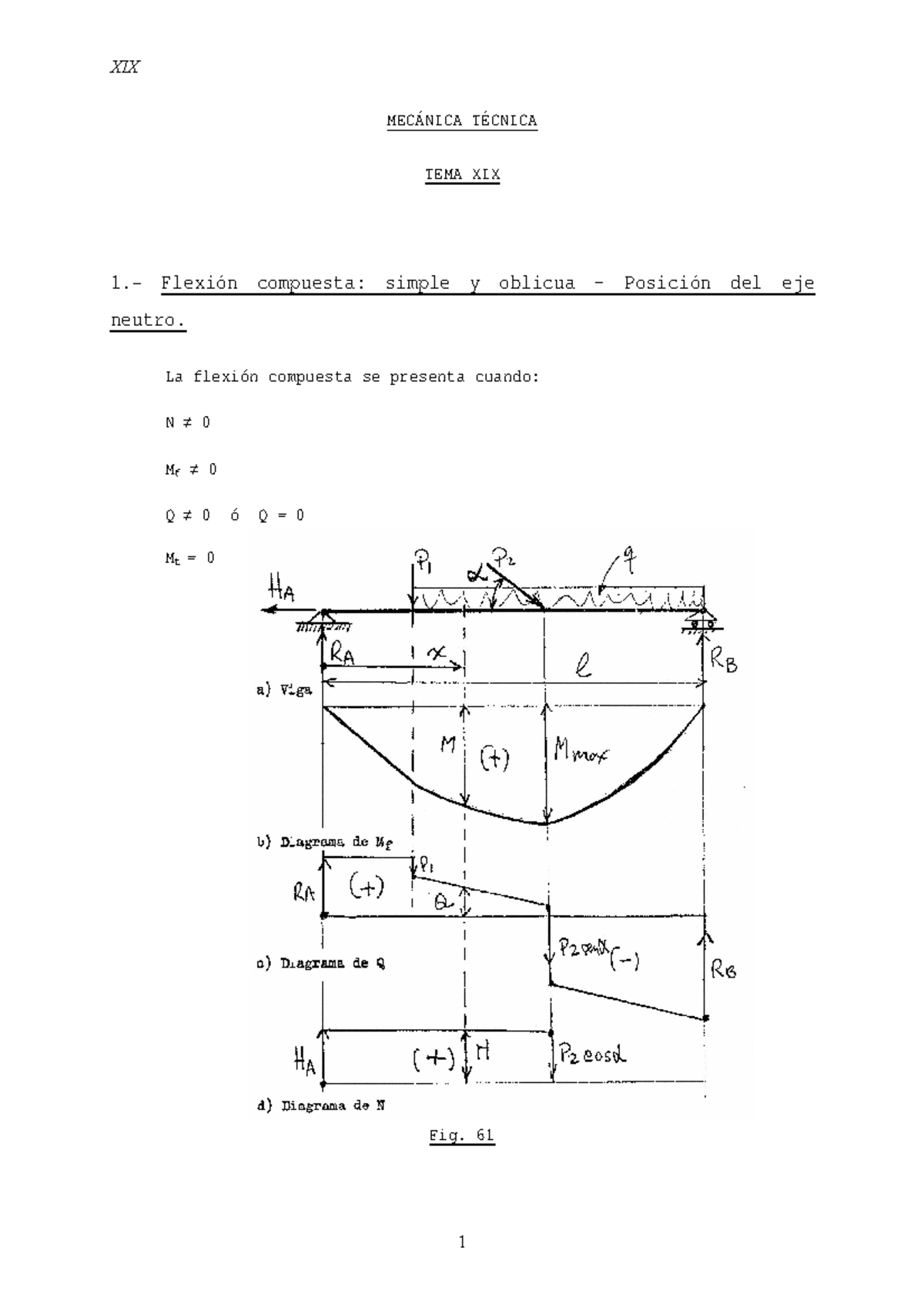 Resistencia flexión compuesta - MECÁNICA TÉCNICA TEMA XIX 1.- Flexión ...
