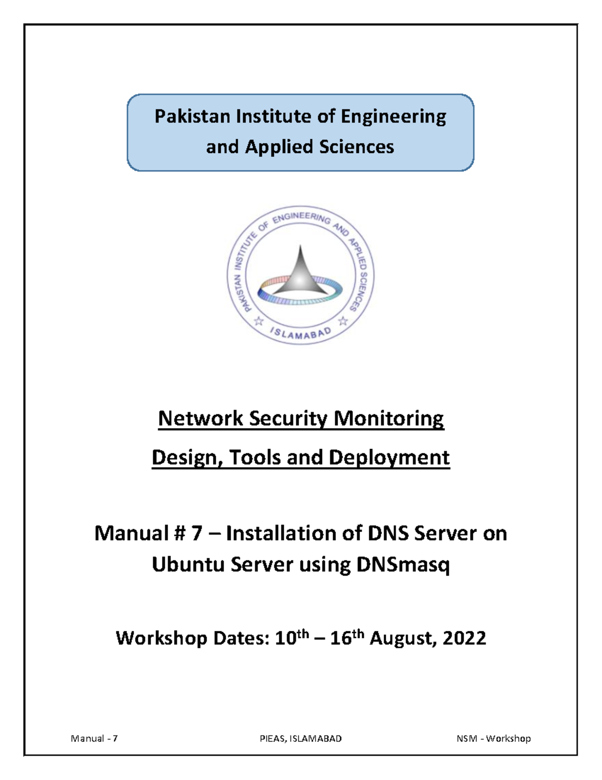 7 - DNS Server on Ubuntu Server - Pakistan Institute of Engineering and ...