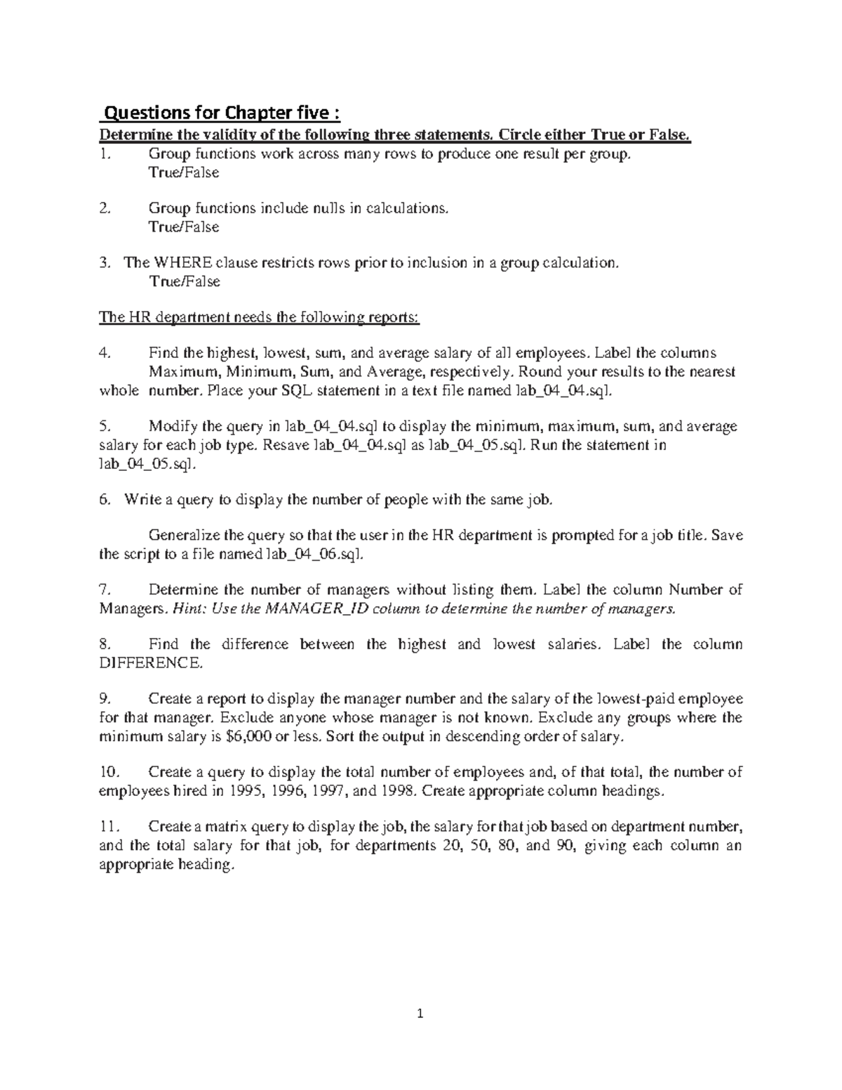 Sheet 2 Sql Database Is 312 Course Lecture Notes Questions For Chapter Five