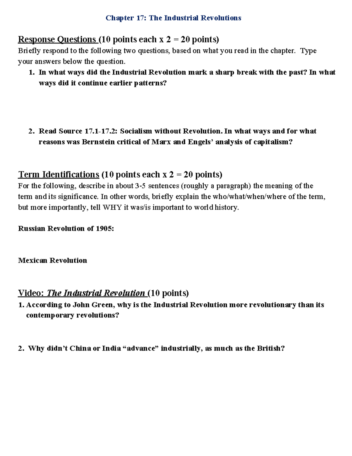 1015 ch 17 - this is an assignment - Chapter 17: The Industrial ...