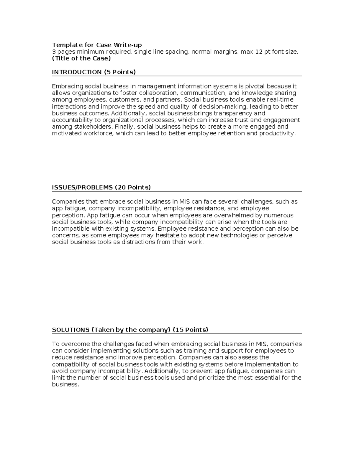 Case Writeup Social - Course notes and Case Study - Template for Case ...