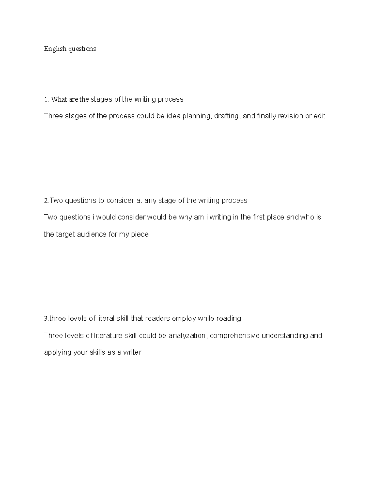Work1 USAGE AND PUNCTUATION - English questions What are the stages of ...