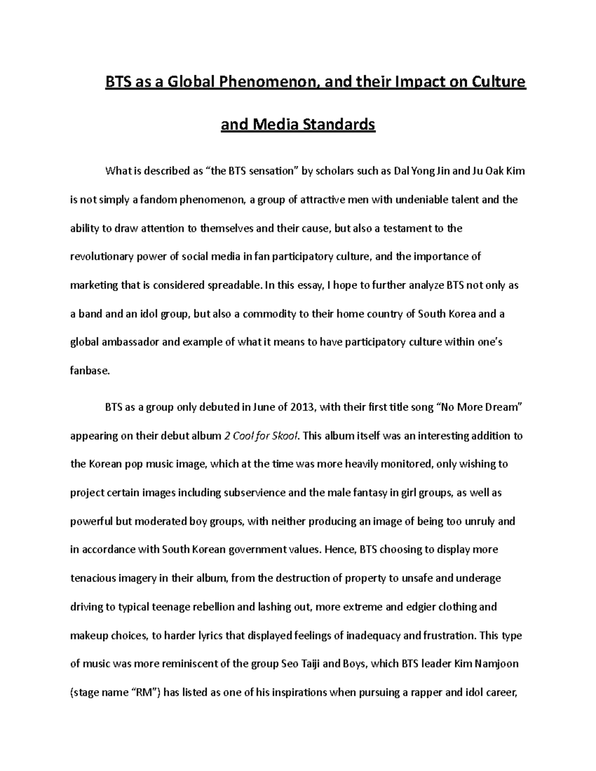 Midterm 1 (BTS) - BTS as a Global Phenomenon, and their Impact on ...