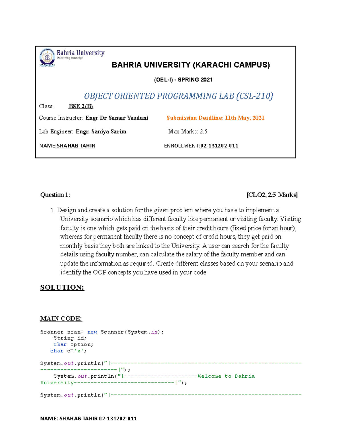 OOP OEL - this file contain oop open ended lab SOLUTION - Question 1 ...