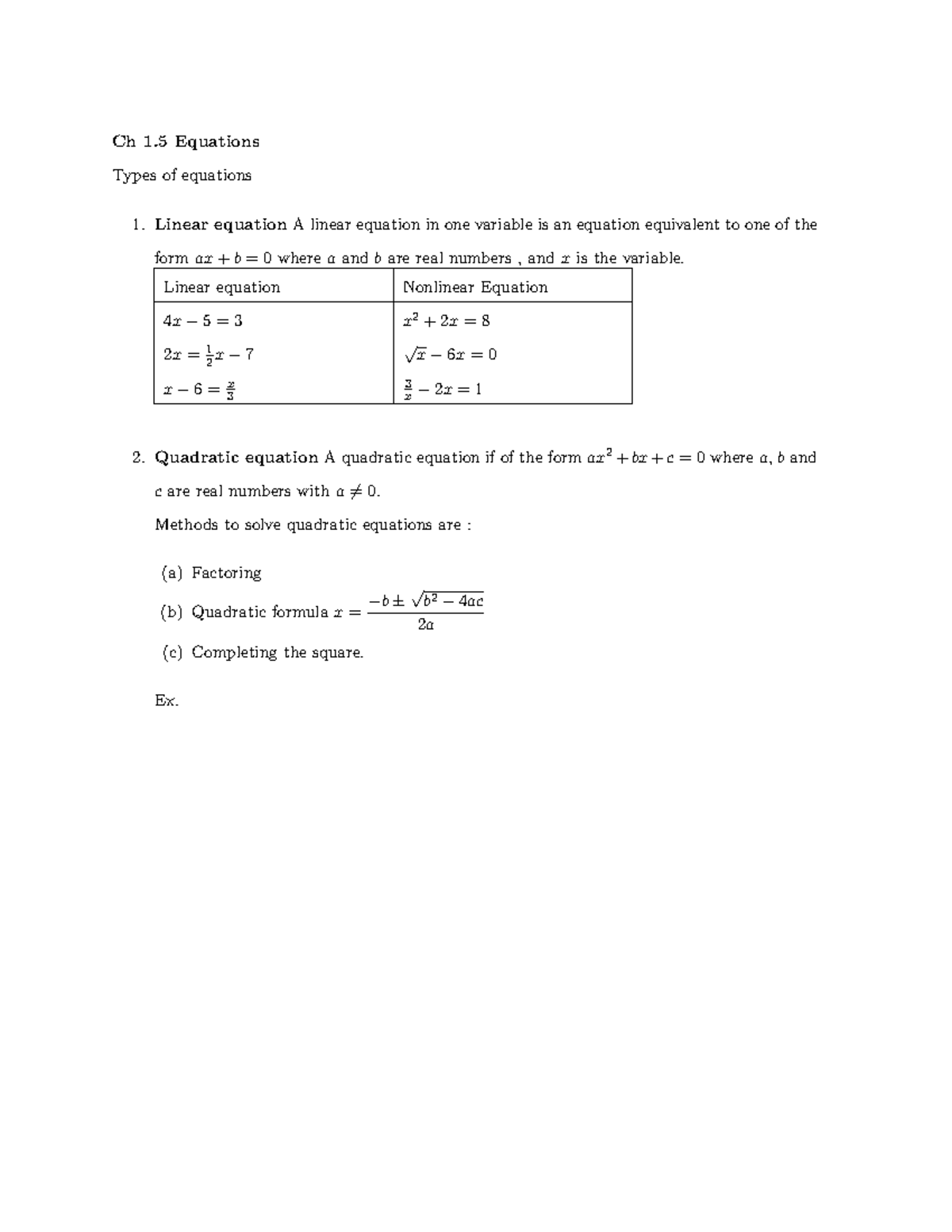 2022 09 30 Precalc Part 1 Ch 1 Equations Types Of Equations Linear