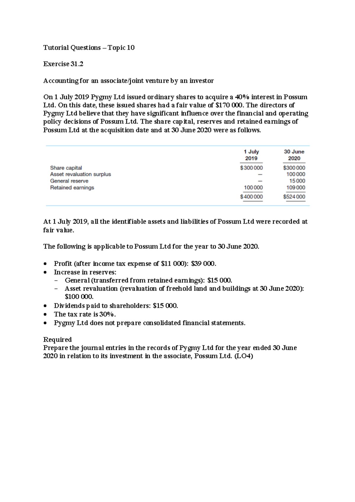 Tutorial Questions ACCT2542 T2 2019 Topic 10 - Tutorial Questions ...