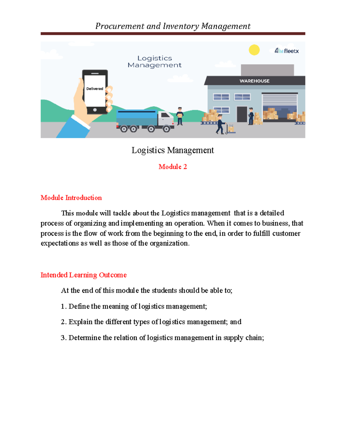PIM Module 2 - Supply Chain Management - Logistics Management Module 2 ...