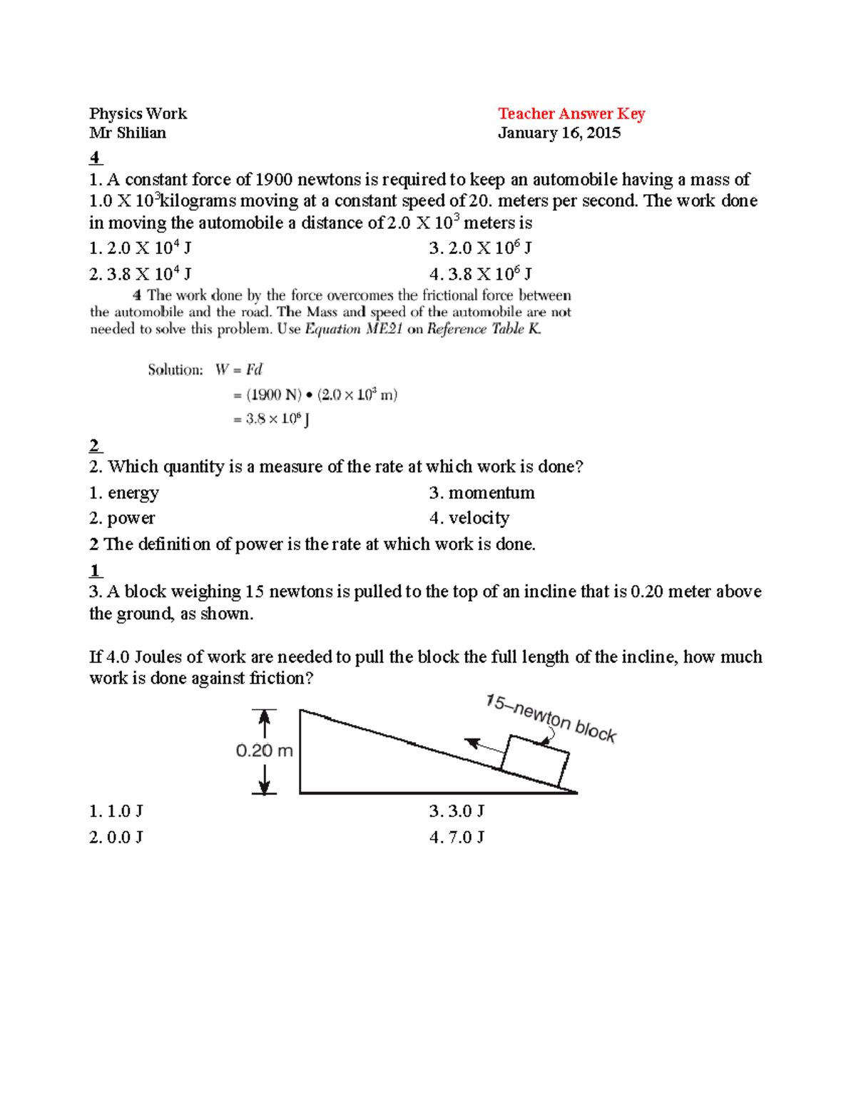 Physics Work exam 4 - Book - Physics Work Mr Shilian Teacher Answer Key ...