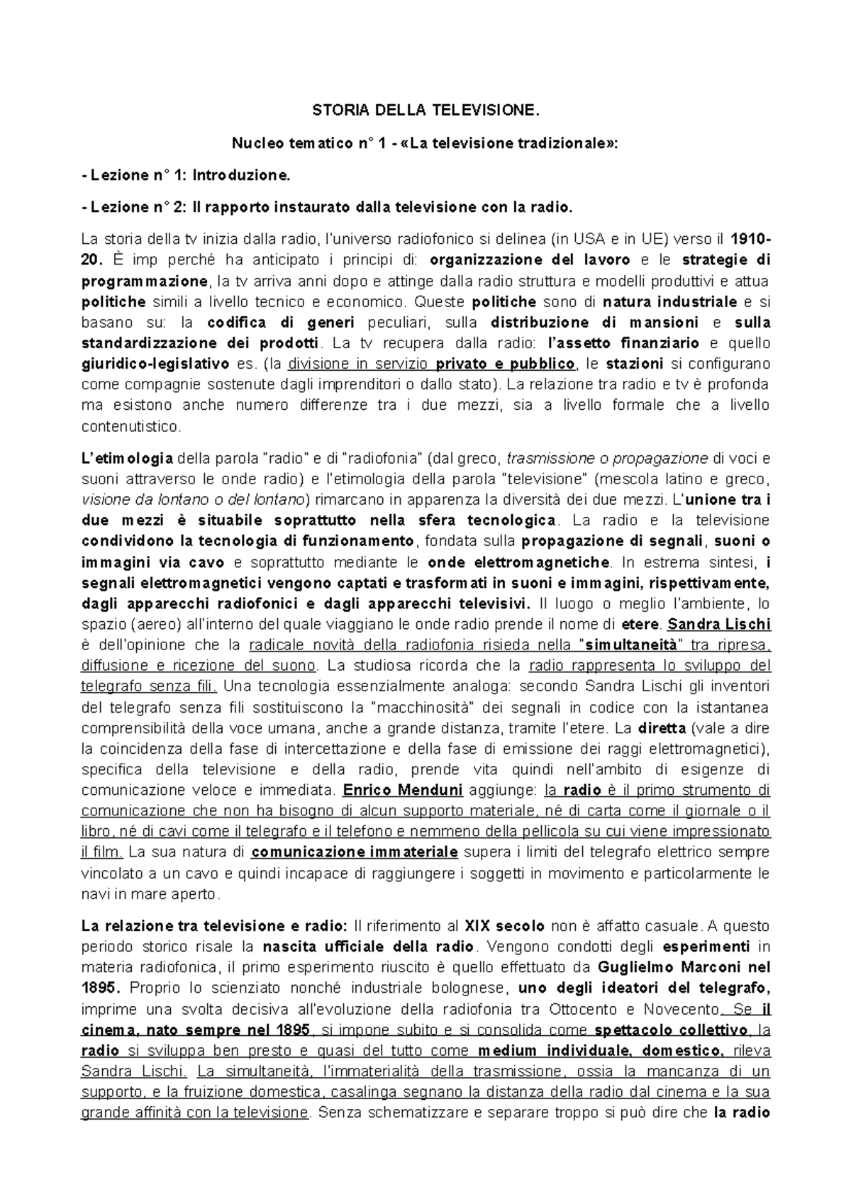Storia della tv riassunto - STORIA DELLA TELEVISIONE. Nucleo tematico n ...