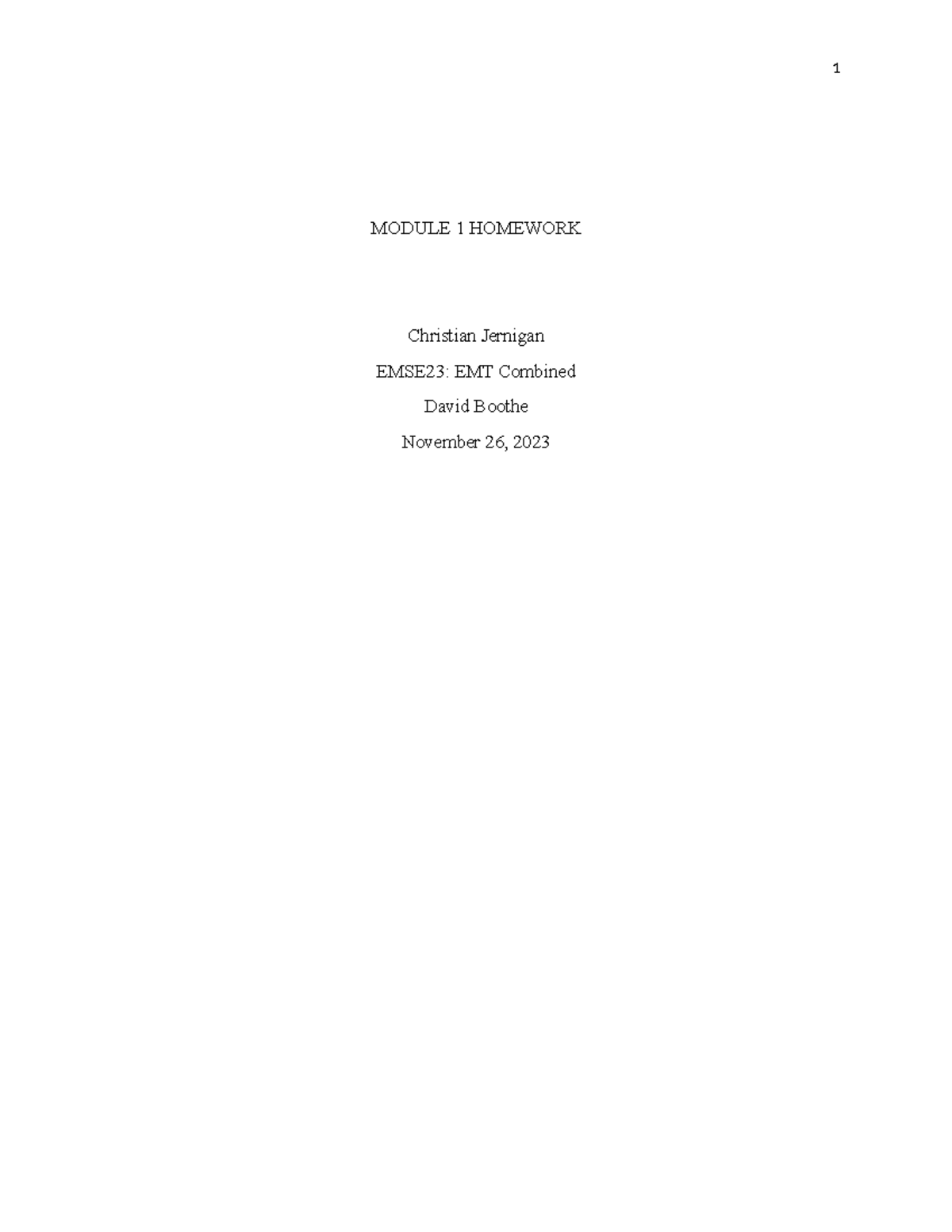 Module 1 Homework Module 1 Homework Christian Jernigan Emse23 Emt