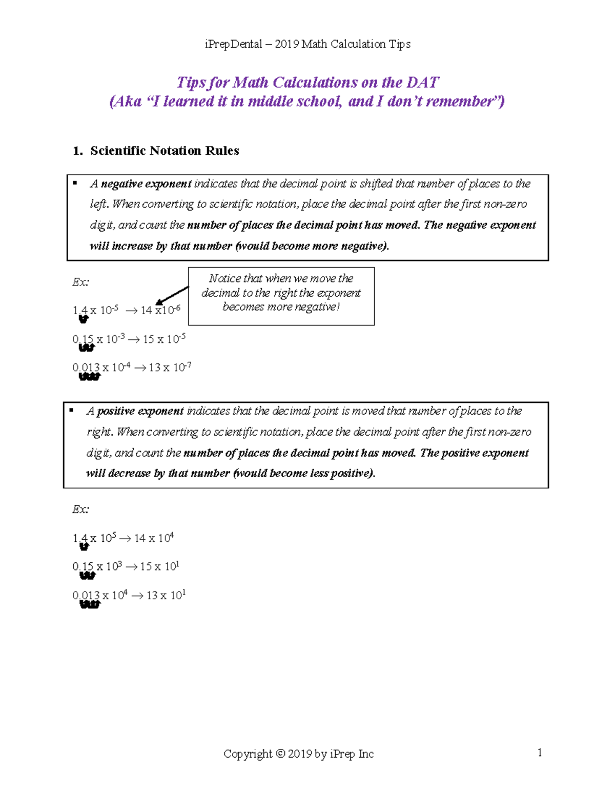 Iprep Math - Tips for Math Calculations on the DAT (Aka “I learned it ...