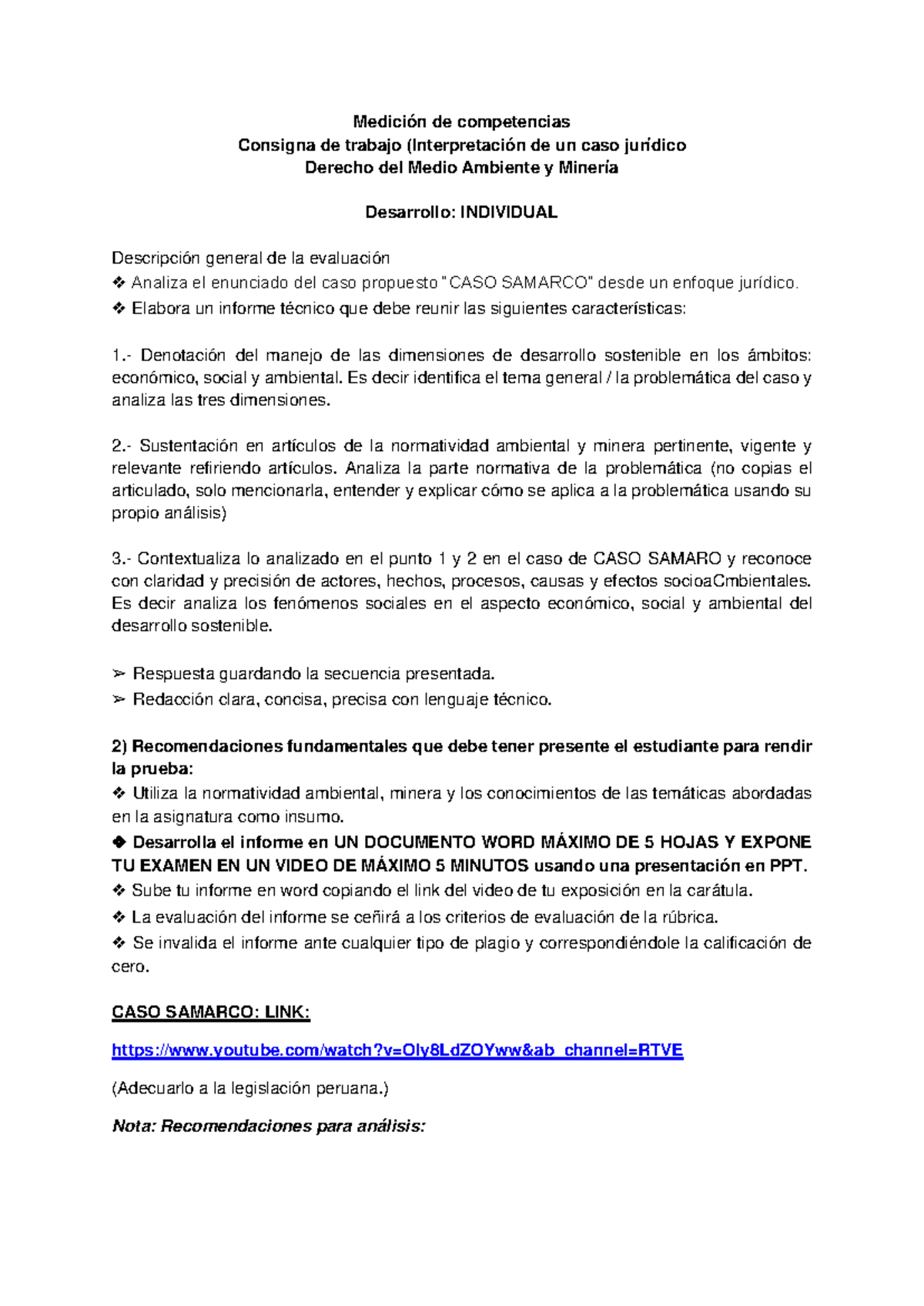 Derecho Y Medio Ambiente - Medición de competencias Consigna de trabajo (Interpretación de un ...