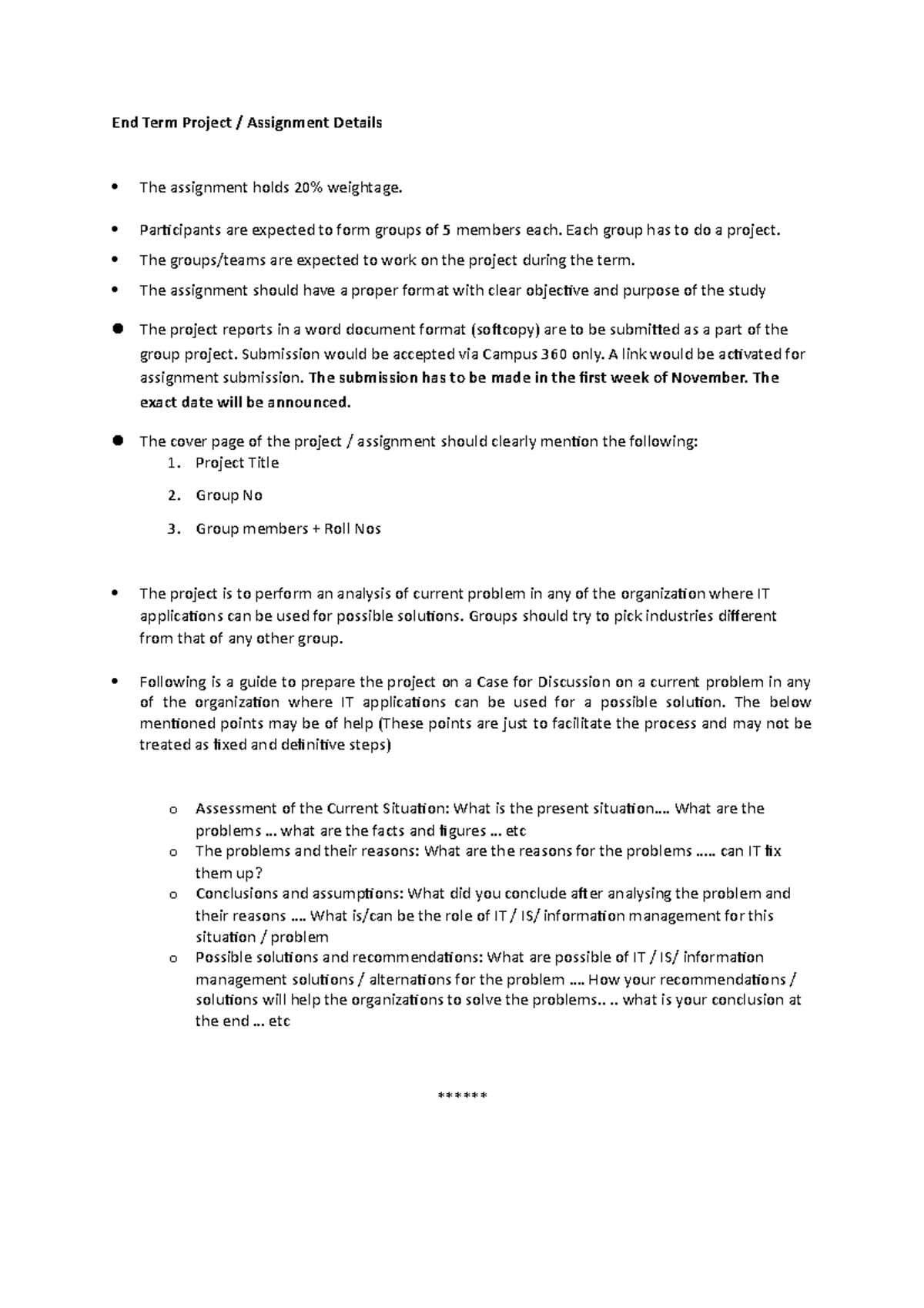 Assignment details - cghn in ths - End Term Project / Assignment ...