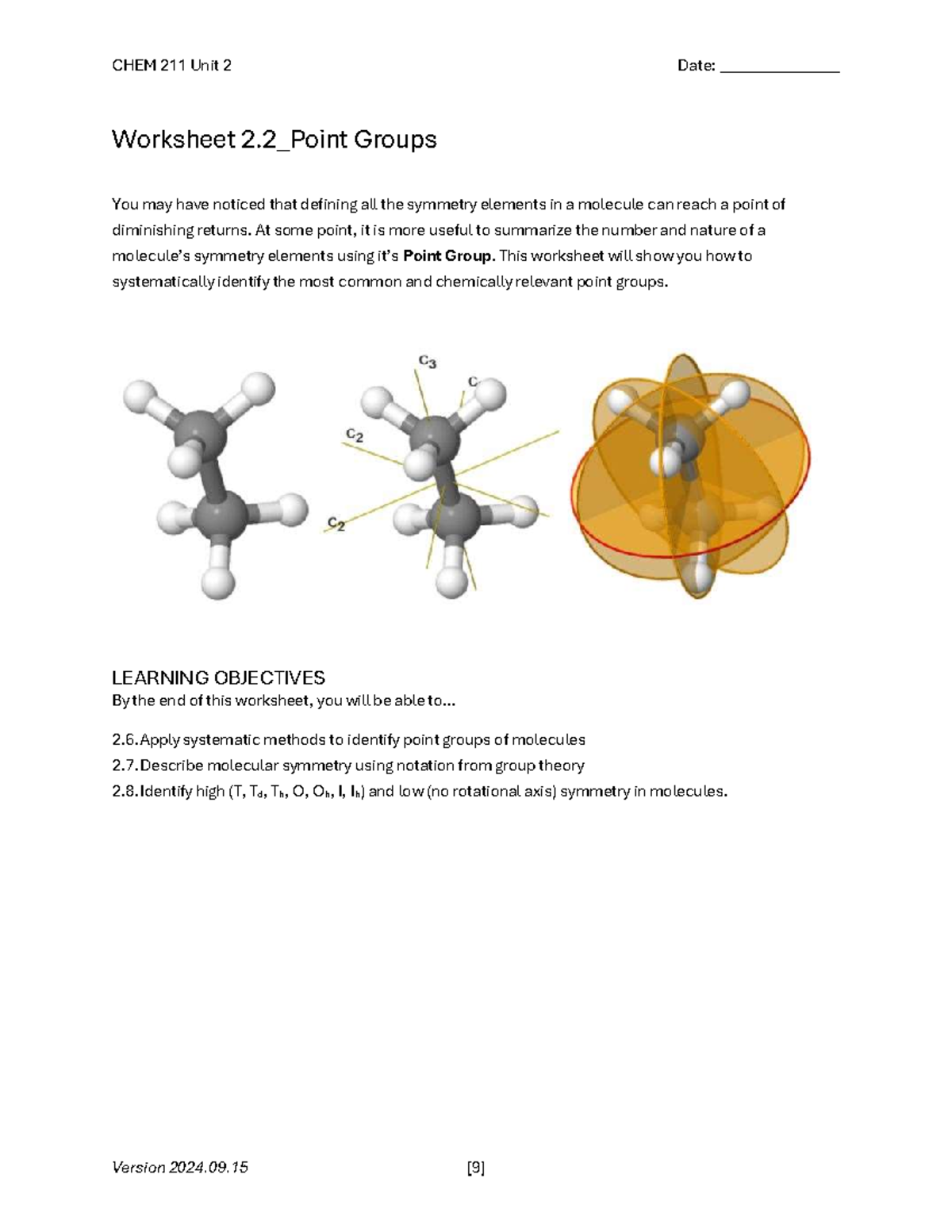 Unit 2 worksheet chem 211 - Worksheet 2_Point Groups You may have ...