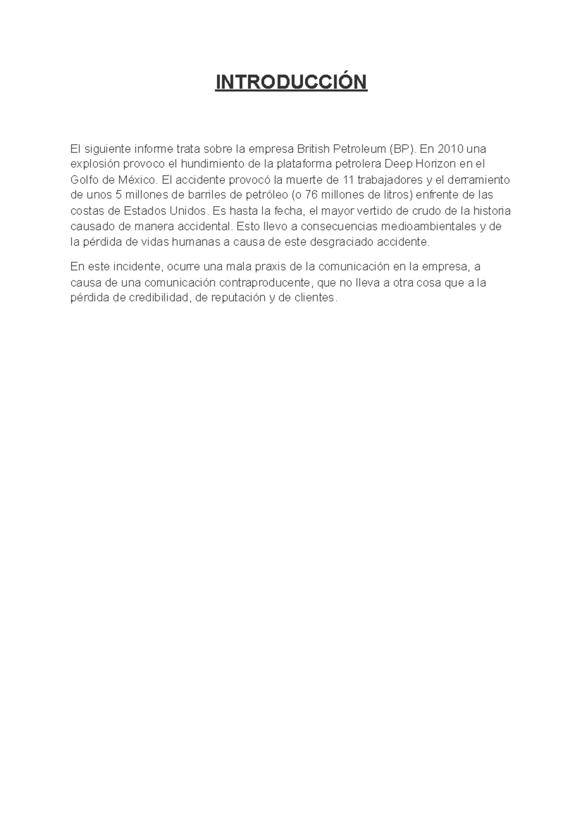 Informe de BP (Jara Solange) - INTRODUCCIÓN El siguiente informe trata ...