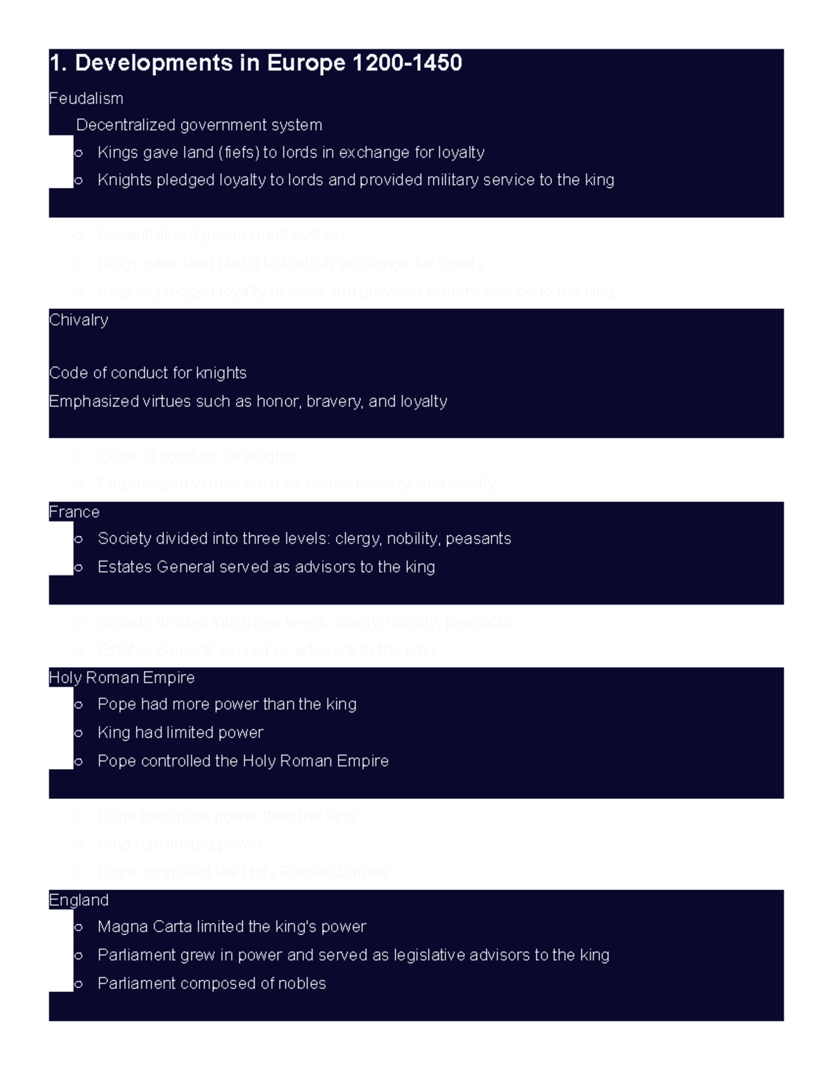 Student notes dev of Europe - 1. Developments in Europe 1200- Feudalism ...