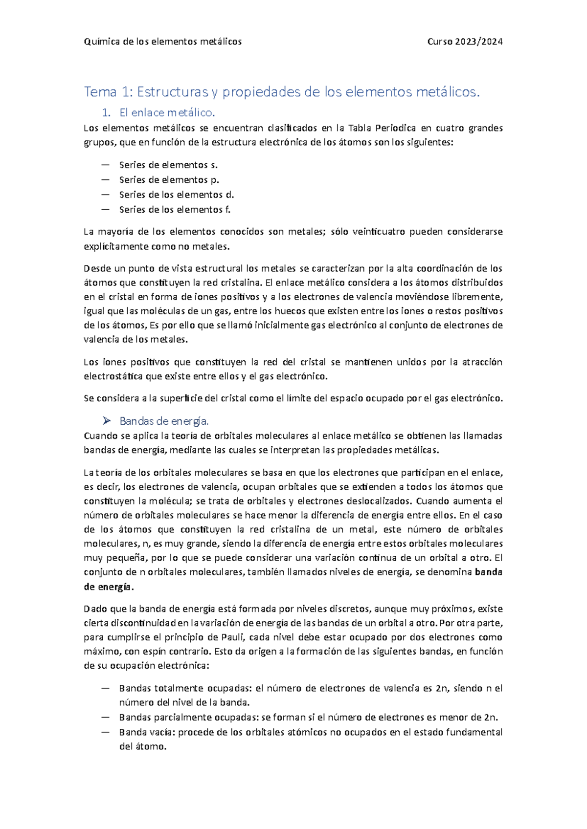 Tema 1 Estructura y propiedades de los elementos metálicos - 1. El ...
