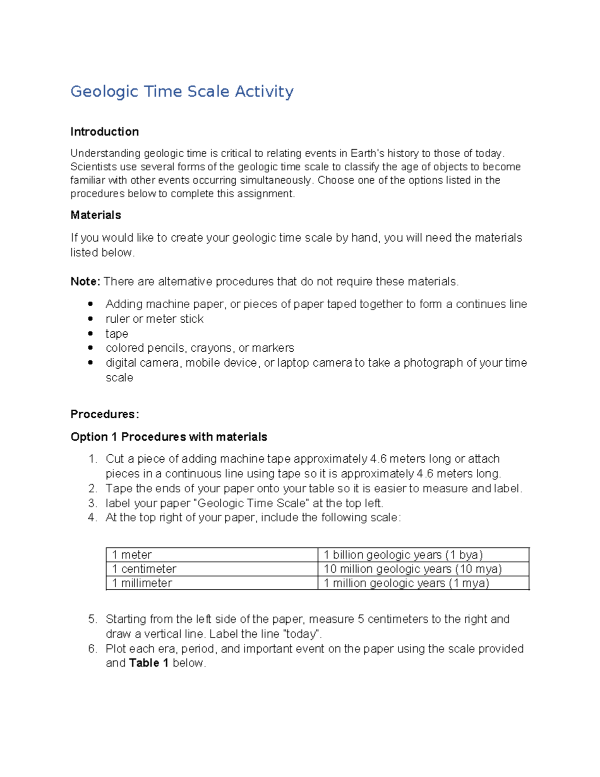 Geologic time scale activity 6.24 revision - Geologic Time Scale ...