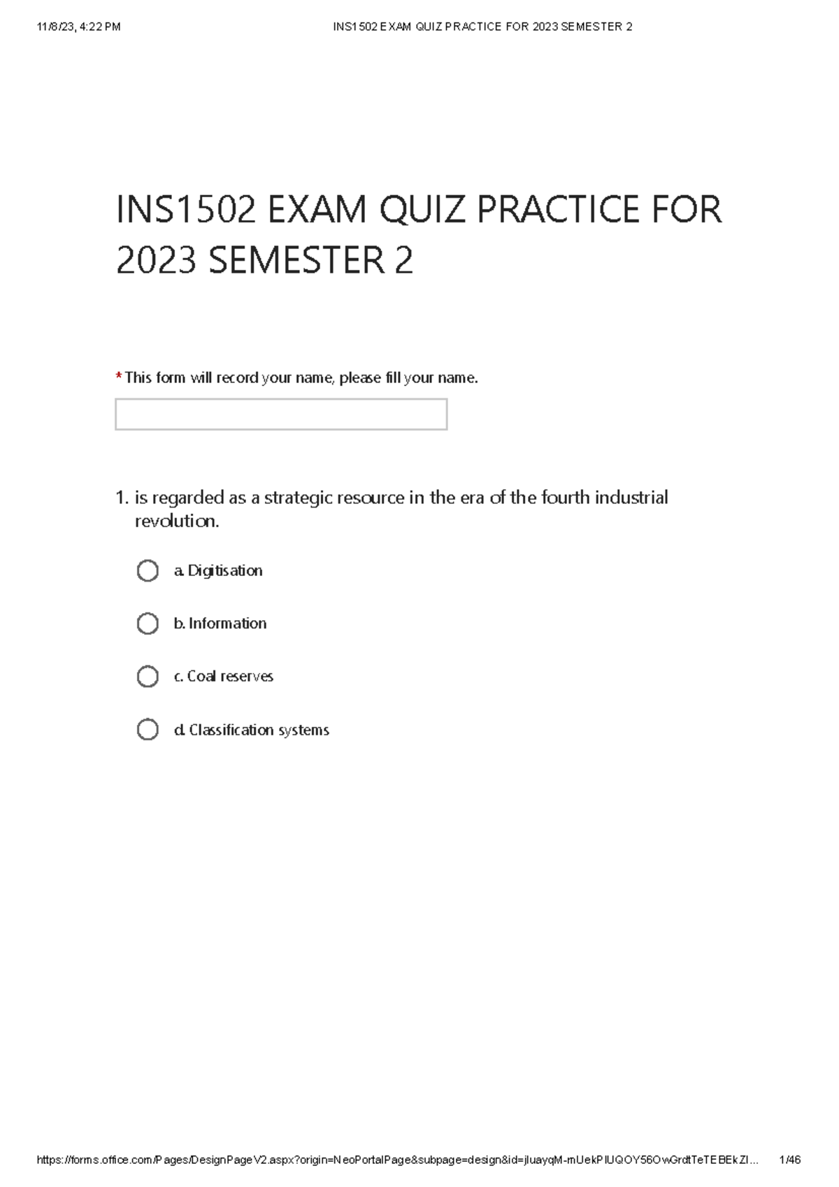 INS1502 EXAM QUIZ Practice FOR 2023 Semester 2 CRE 240415 193413 ...