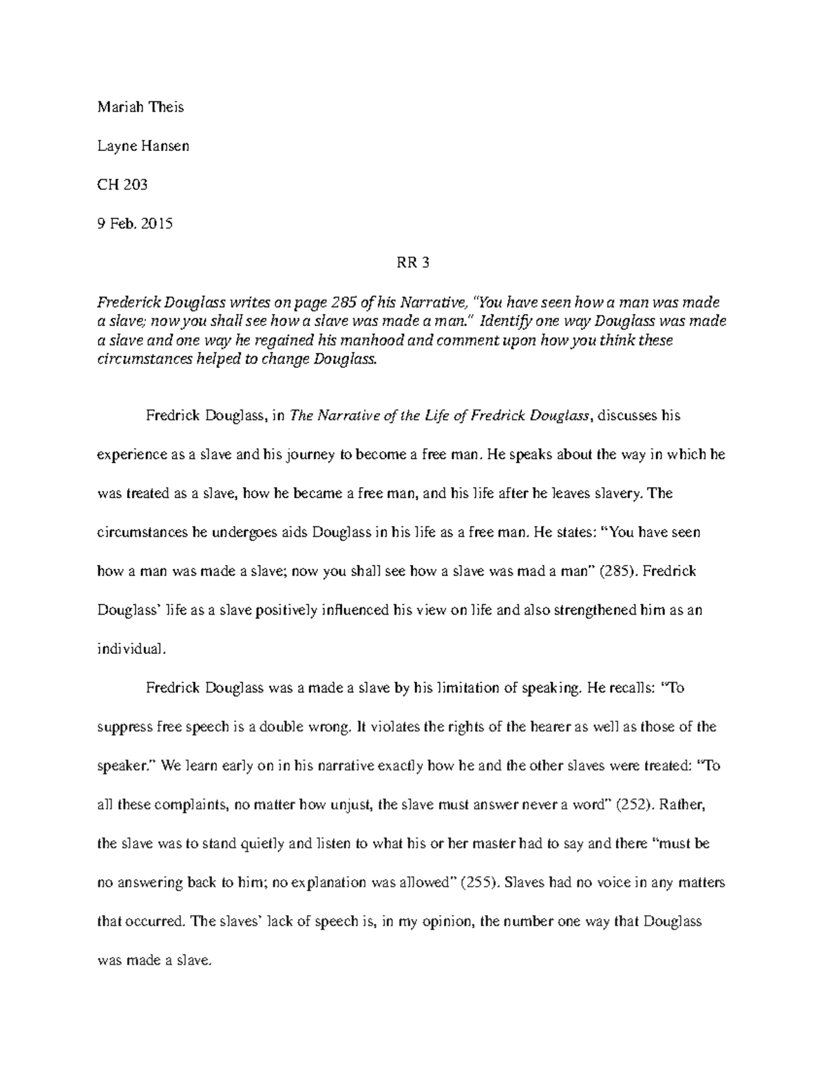 203 RR 3 - A - Mariah Theis Layne Hansen CH 203 9 Feb. 2015 RR 3 ...