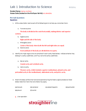 BIO201L+Lab+7+Upload+Document - Student Name: Sydney VanPolen Access Code (located on the lid of ...