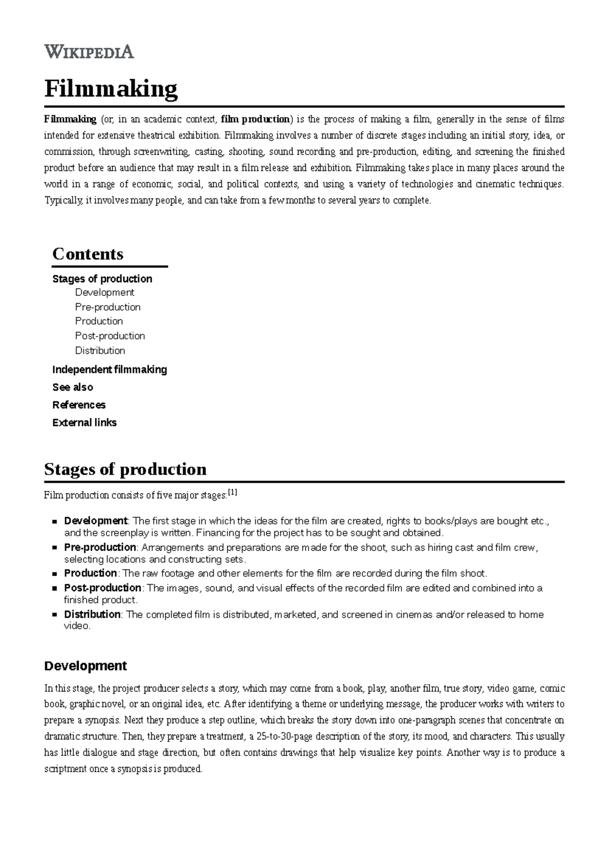 Filmmaking - This document will be a helpful one for students learning ...