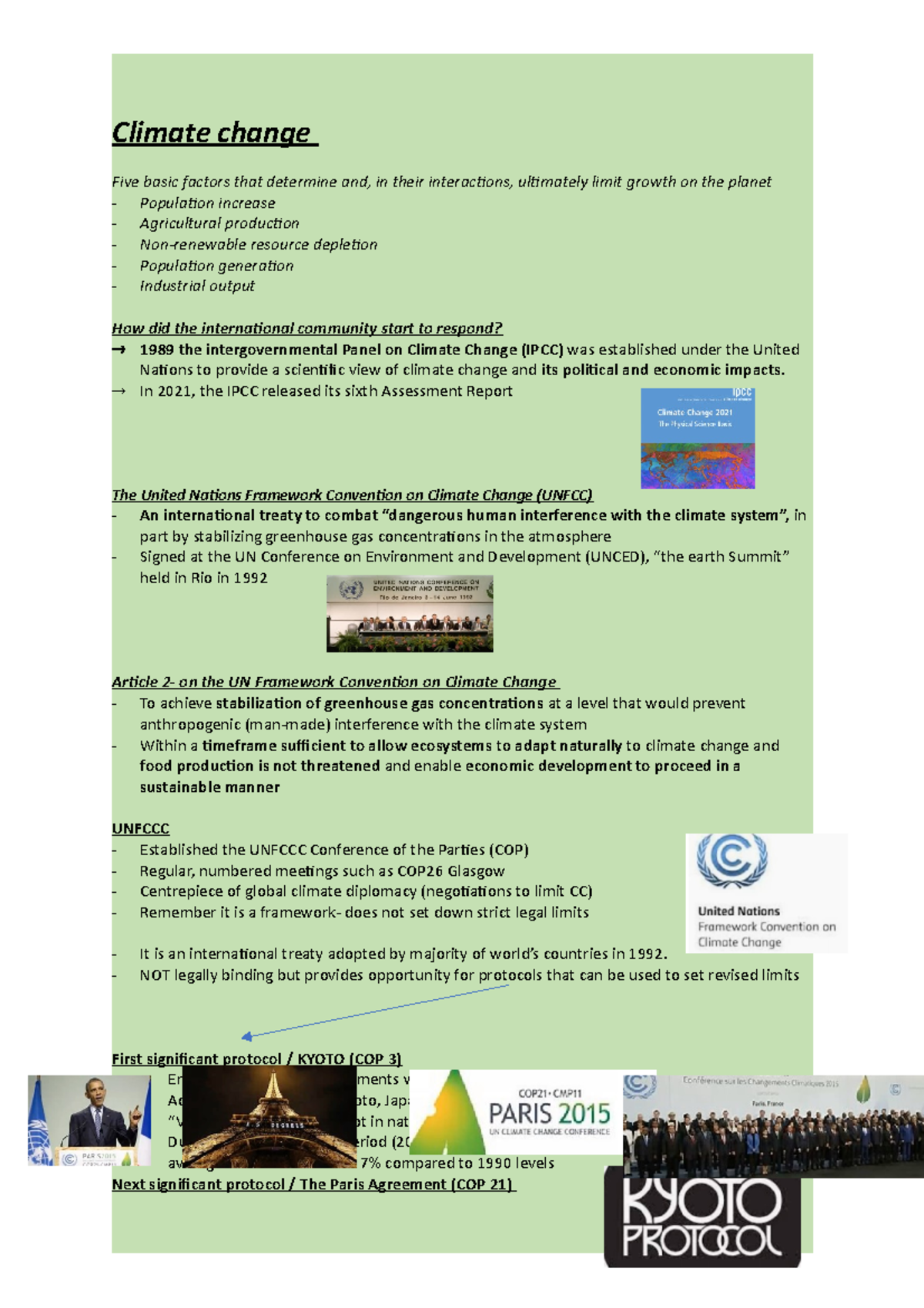 Climate change - Notes made in the lecture - Climate change Five basic ...