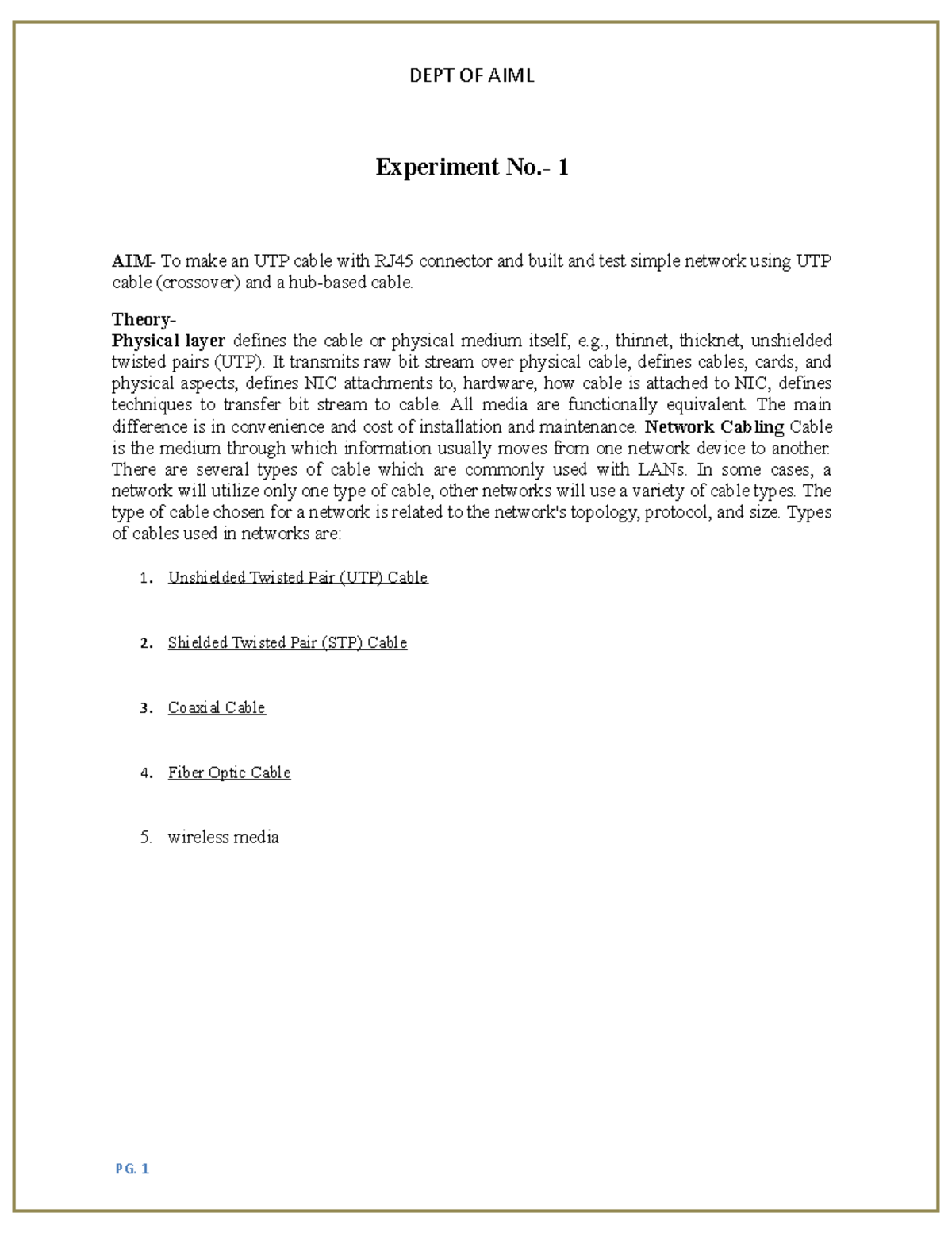 CN File withoutbottomname - Experiment No.- 1 AIM- To make an UTP cable ...