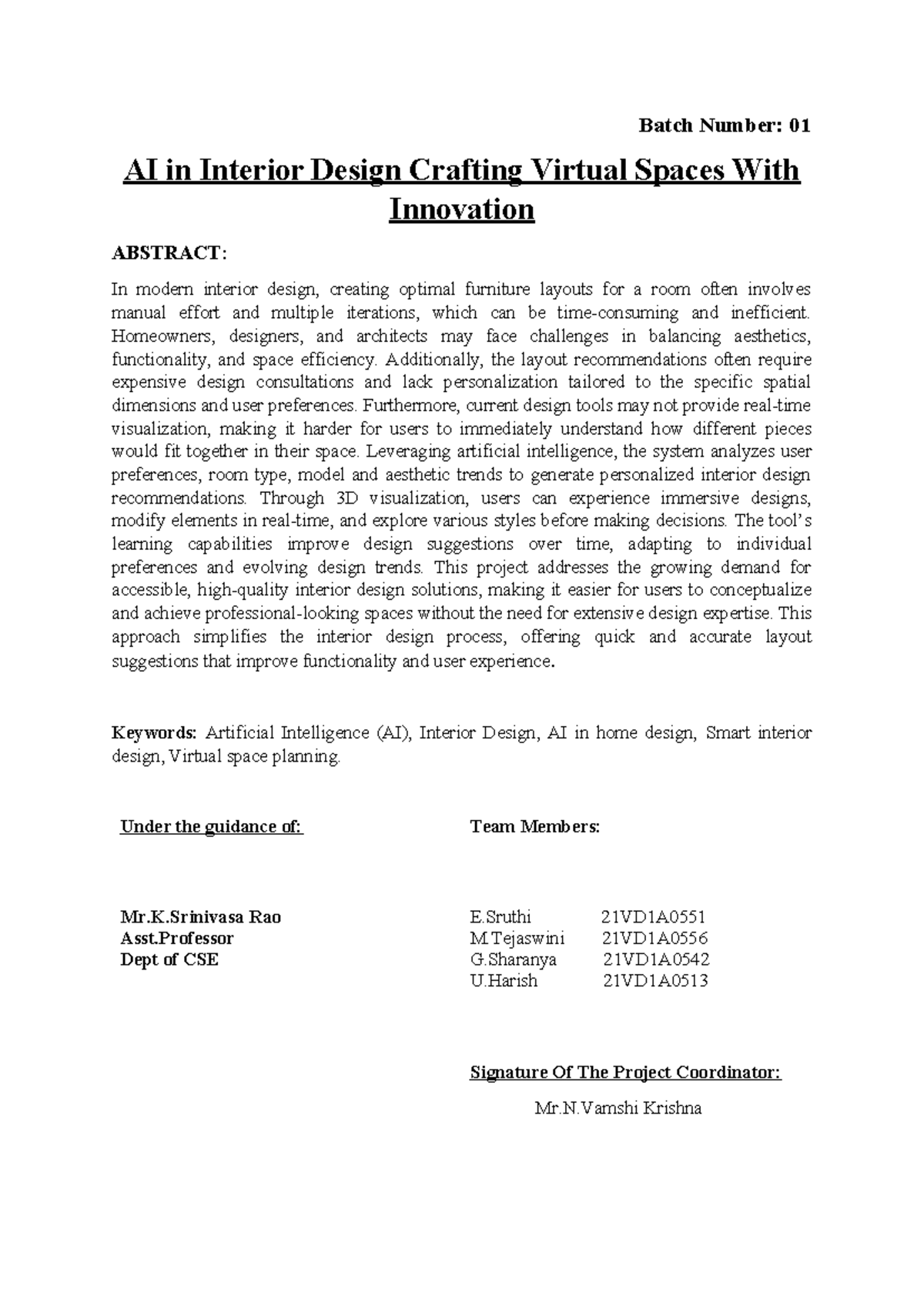 Batch 1-Major Abstract - Batch Number: 01 AI in Interior Design Crafting Virtual Spaces With ...