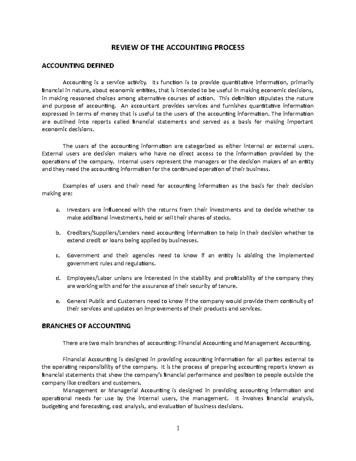 Accounting Process - Lecture notes 1 - Bachelor of Science in ...